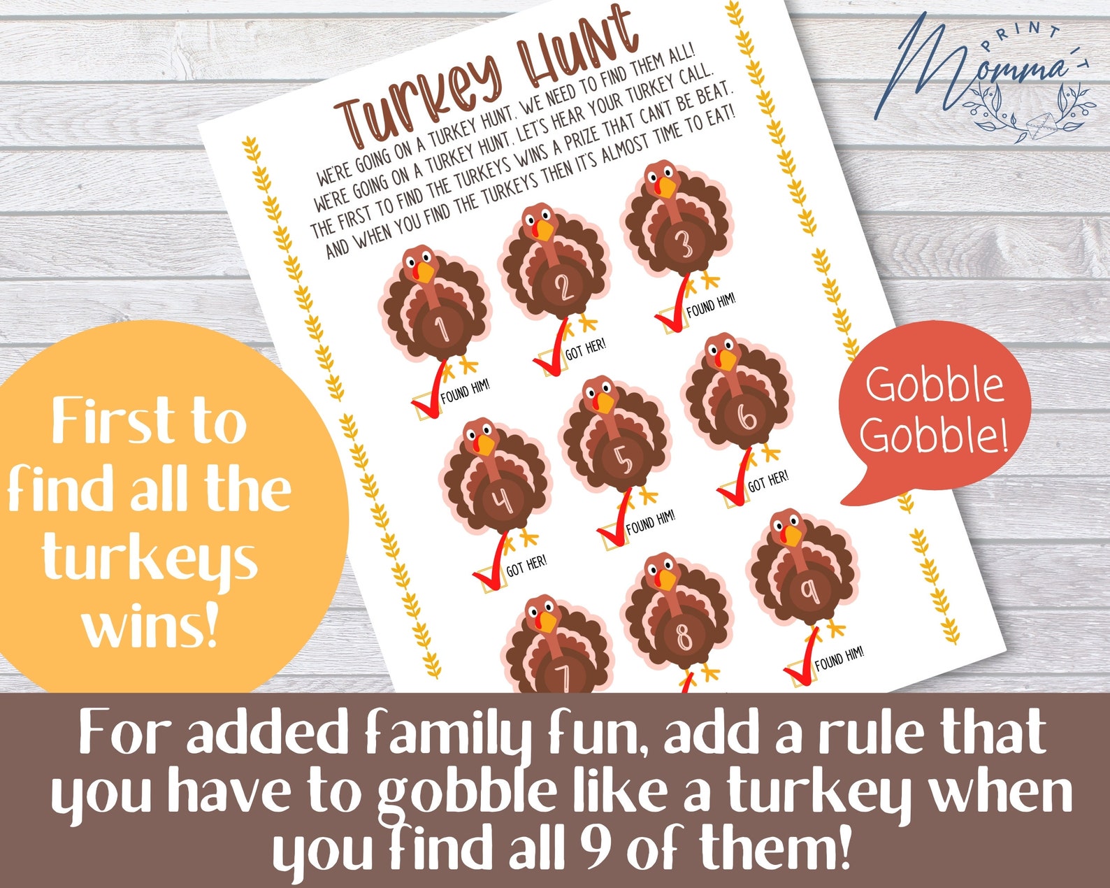 Turkey Hunt Game Printable | Thanksgiving Turkey Scavenger Hunt Digital ...