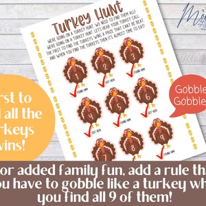 Turkey Hunt Game Printable | Thanksgiving Turkey Scavenger Hunt Digital ...