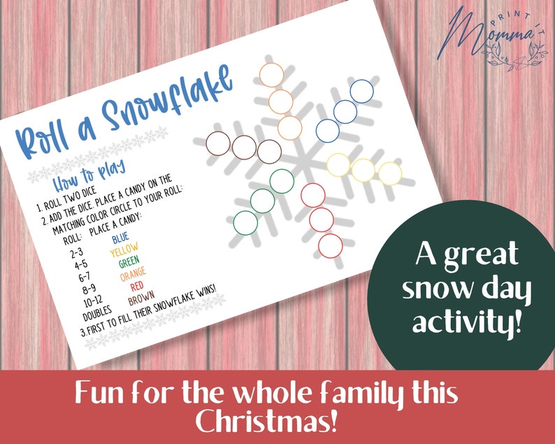 Roll a Snowflake Game Printable | Christmas Snowflake Game Digital ...