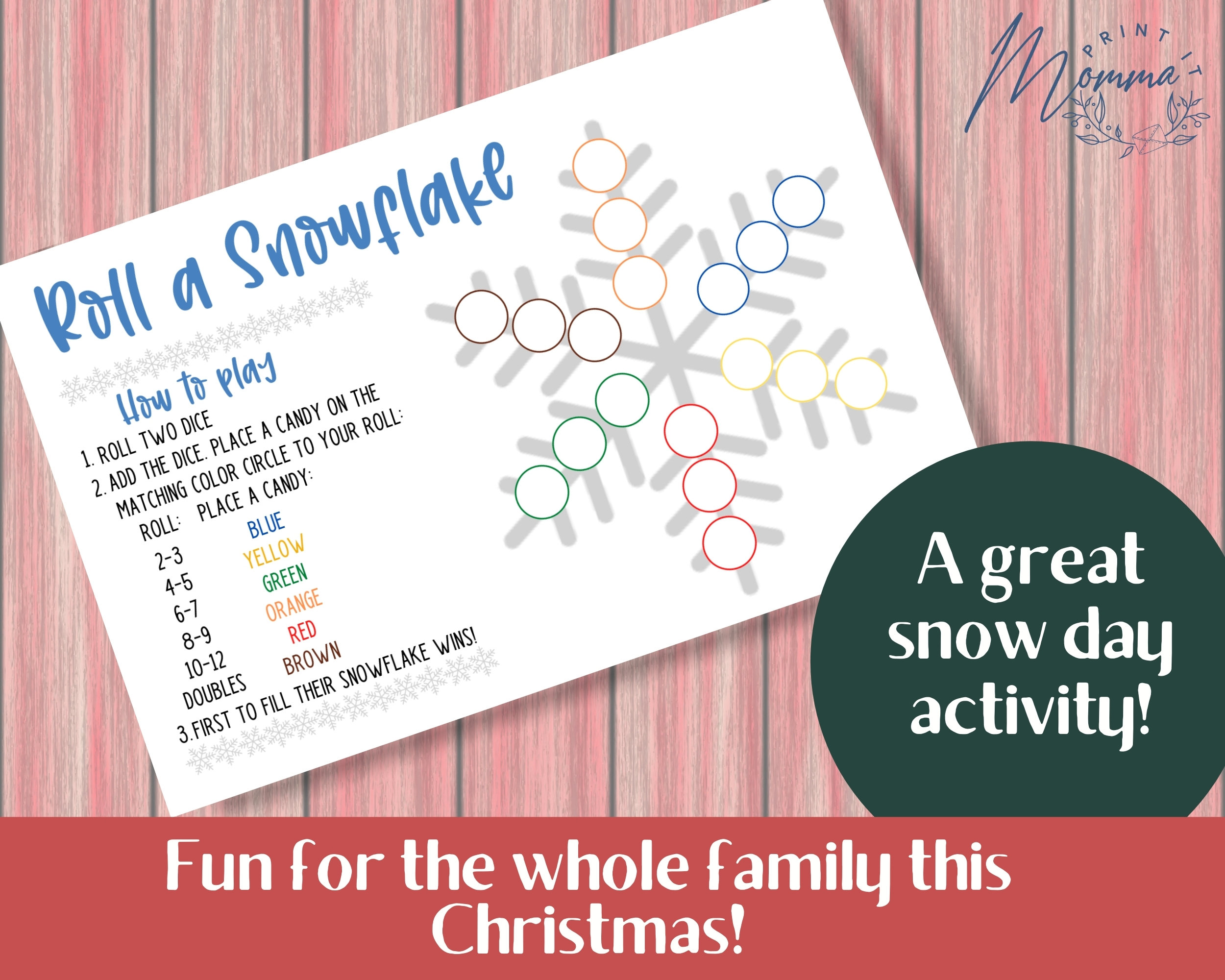 Roll a Snowflake Game Printable | Christmas Snowflake Game Digital ...