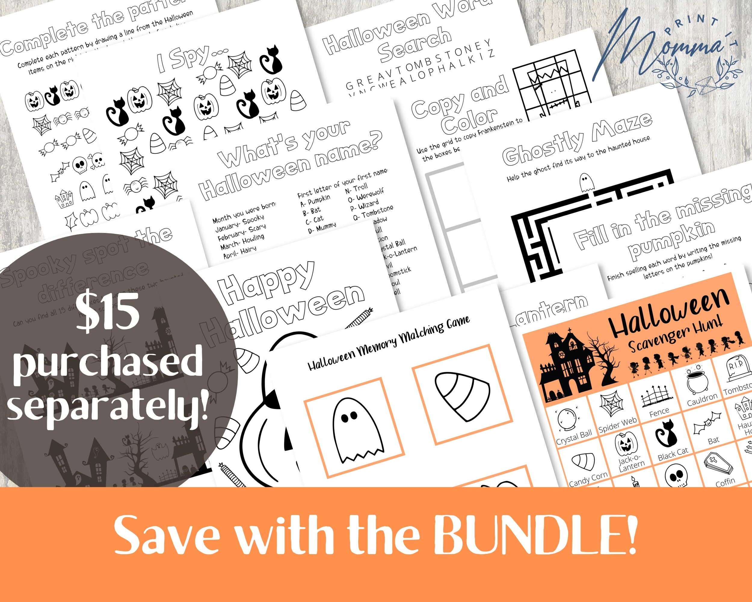 Halloween Kids Activity Pages, Bingo, Scavenger Hunt and Memory Game ...