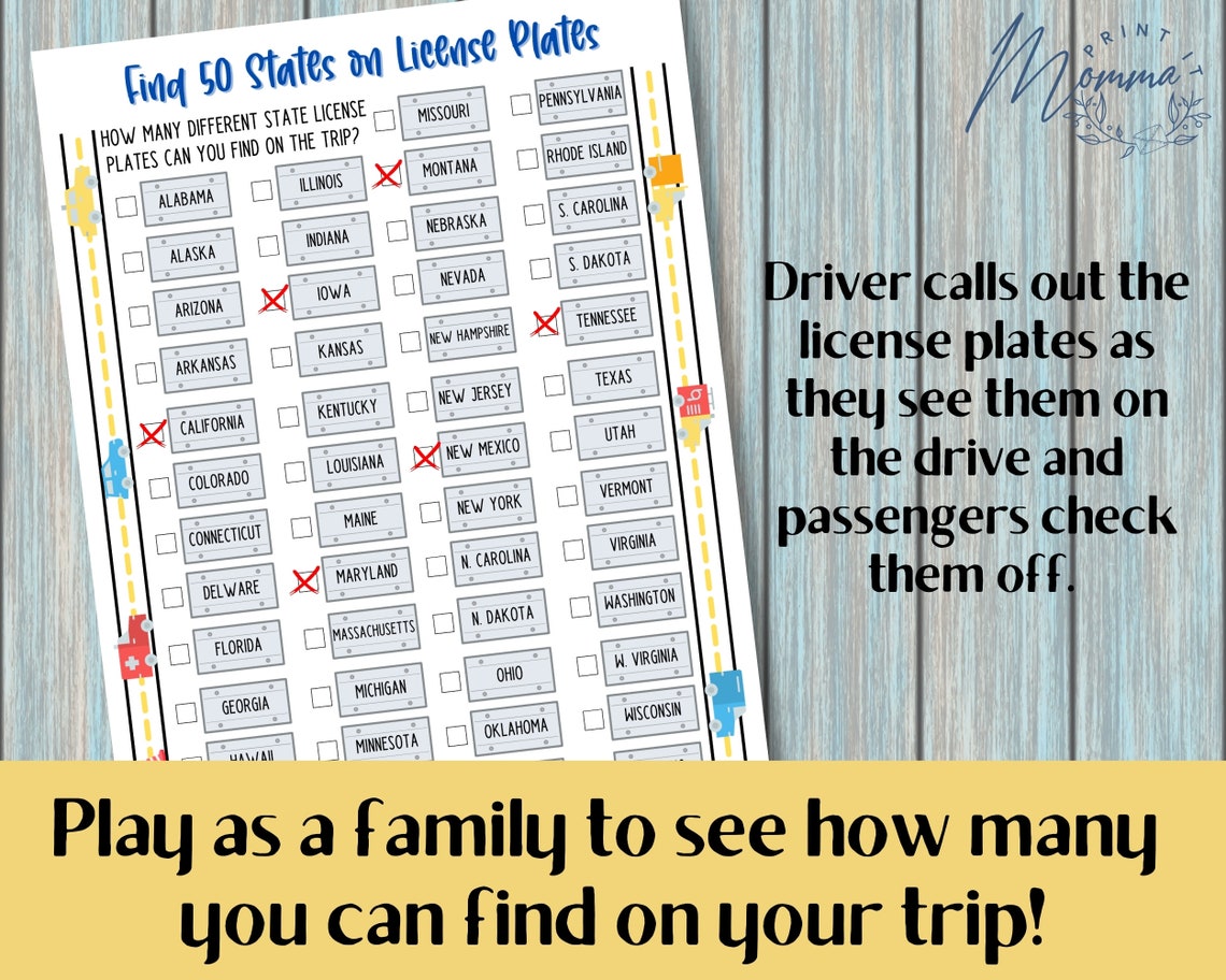 License Plate Car Game Printable | 50 States License Plate Activity ...