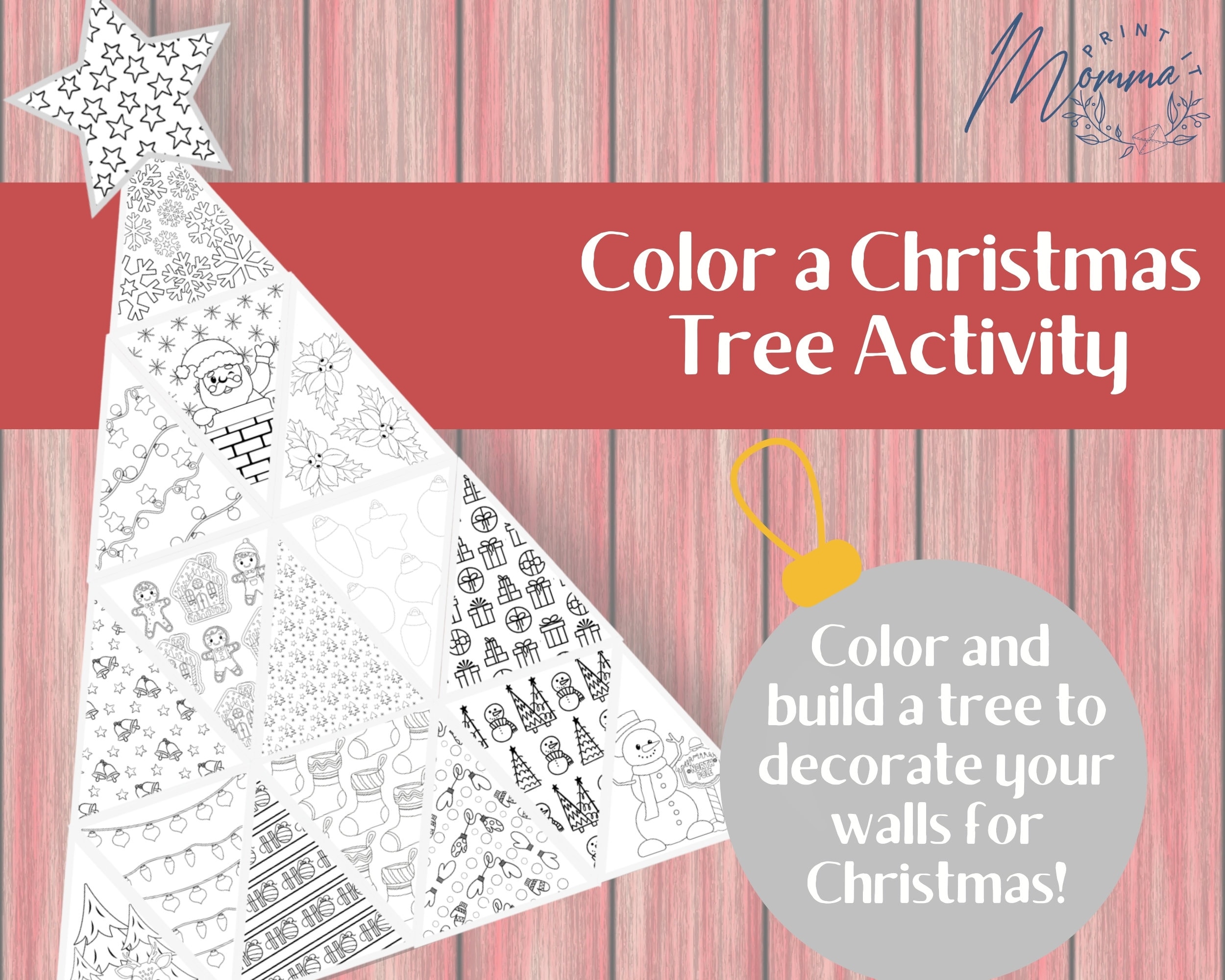 Christmas Tree Coloring Activity Printable Kids DIY Christmas Wall ...