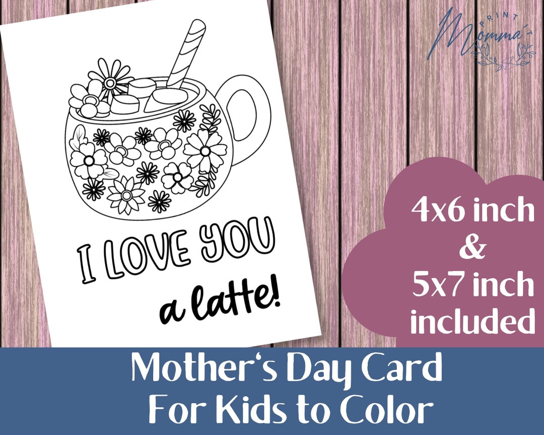 Mother's Day Coloring Card Printable | Kids Coloring DIY Card Digital ...