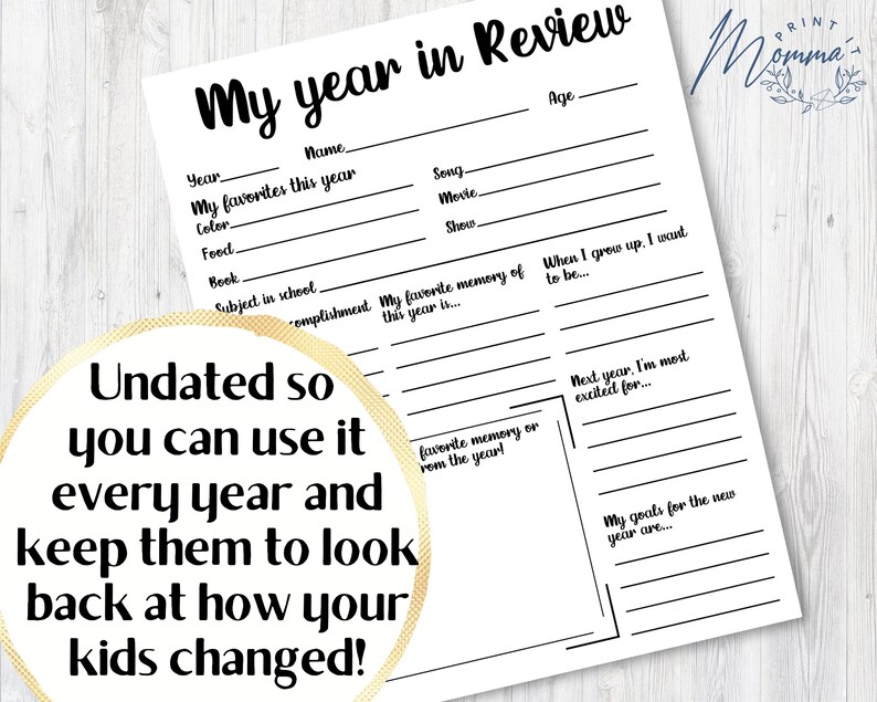 New Year's Kids Activity Pages Printable My Year in Review Kids Digital ...
