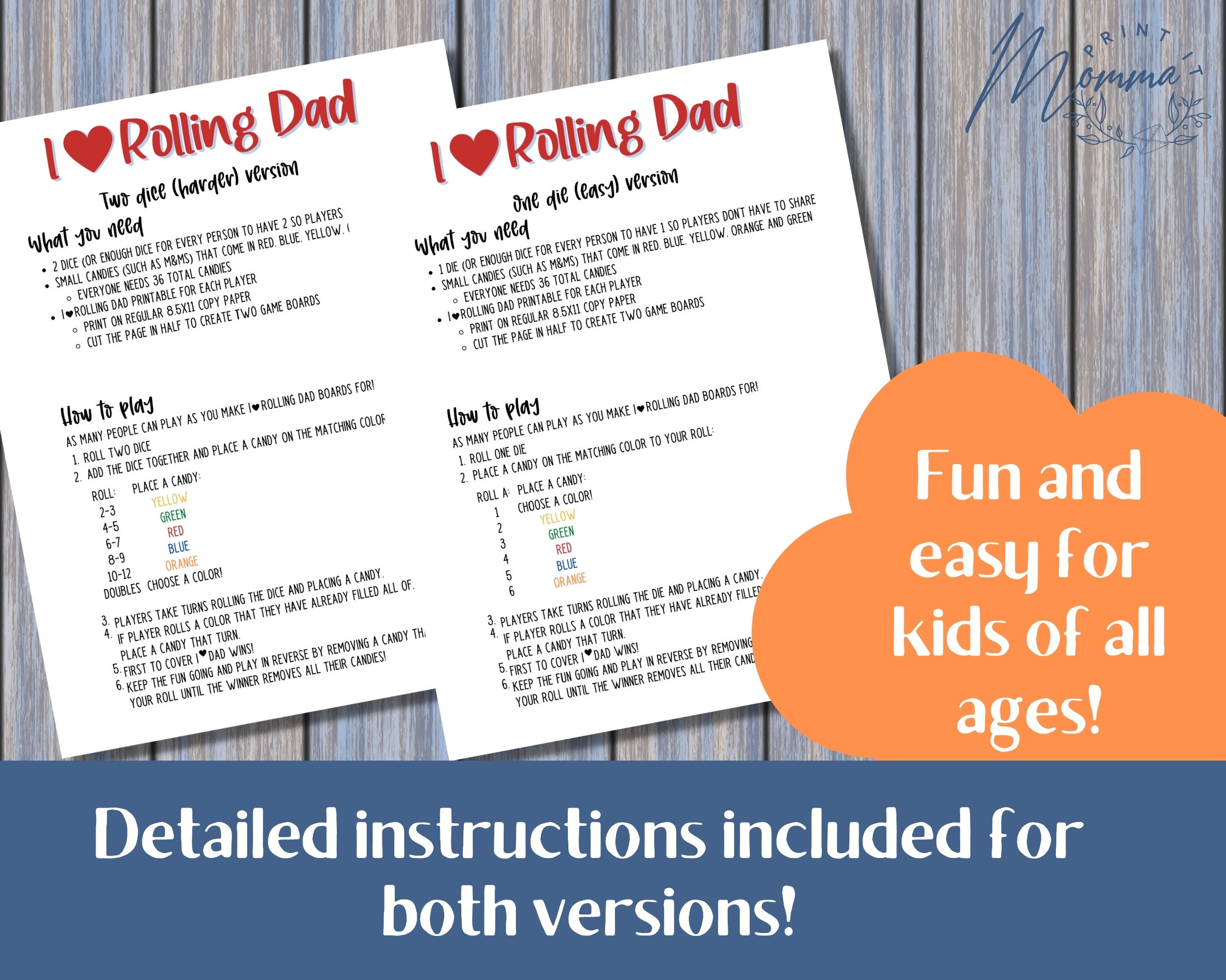 I HEART Rolling Dad Kids Dice Game Printable Father's Day Kids Activity ...