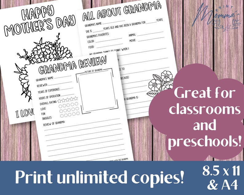 Mother's Day Grandma Activity Pages Printable | Mother's Day Kids ...