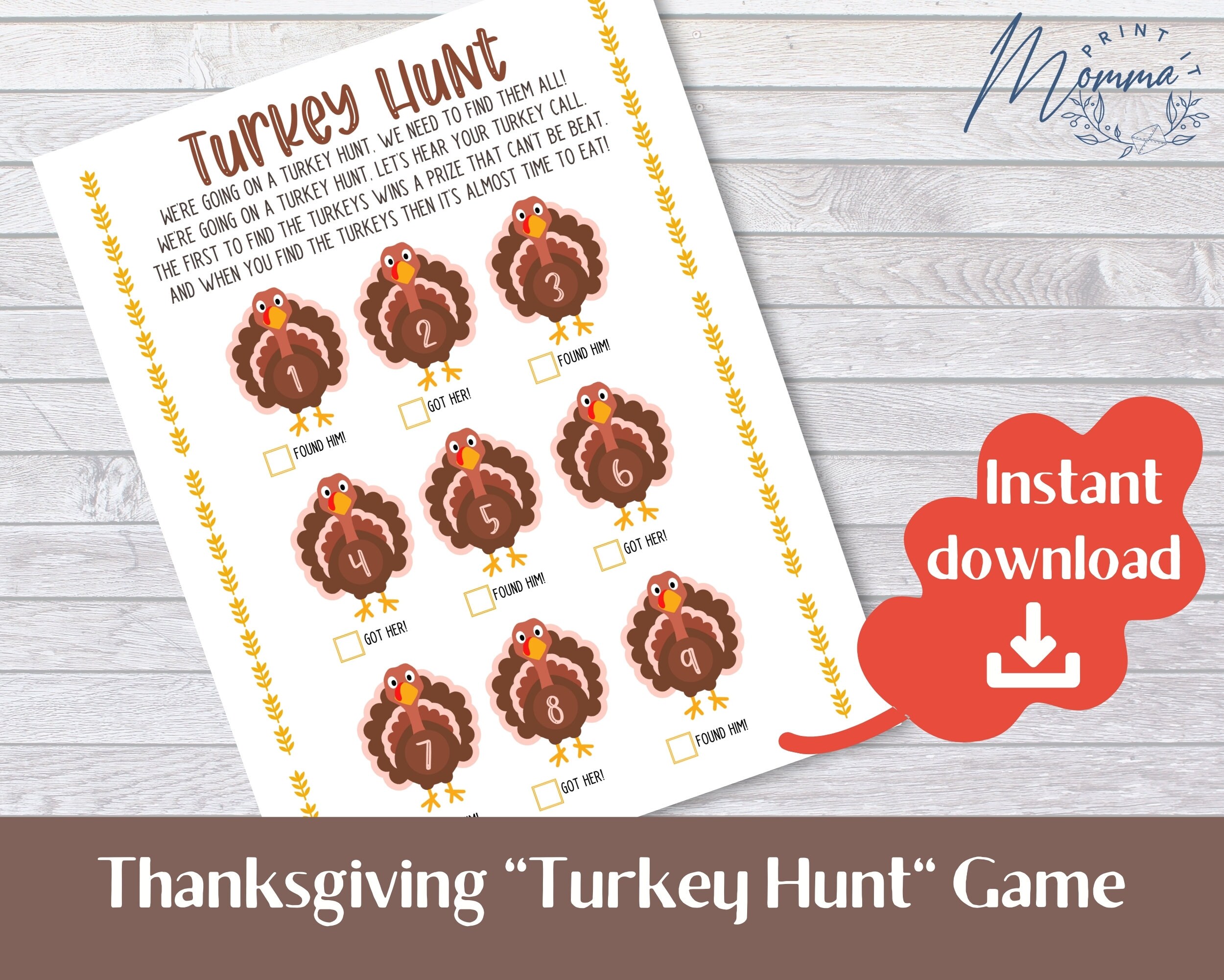 Turkey Hunt Game Printable | Thanksgiving Turkey Scavenger Hunt Digital ...