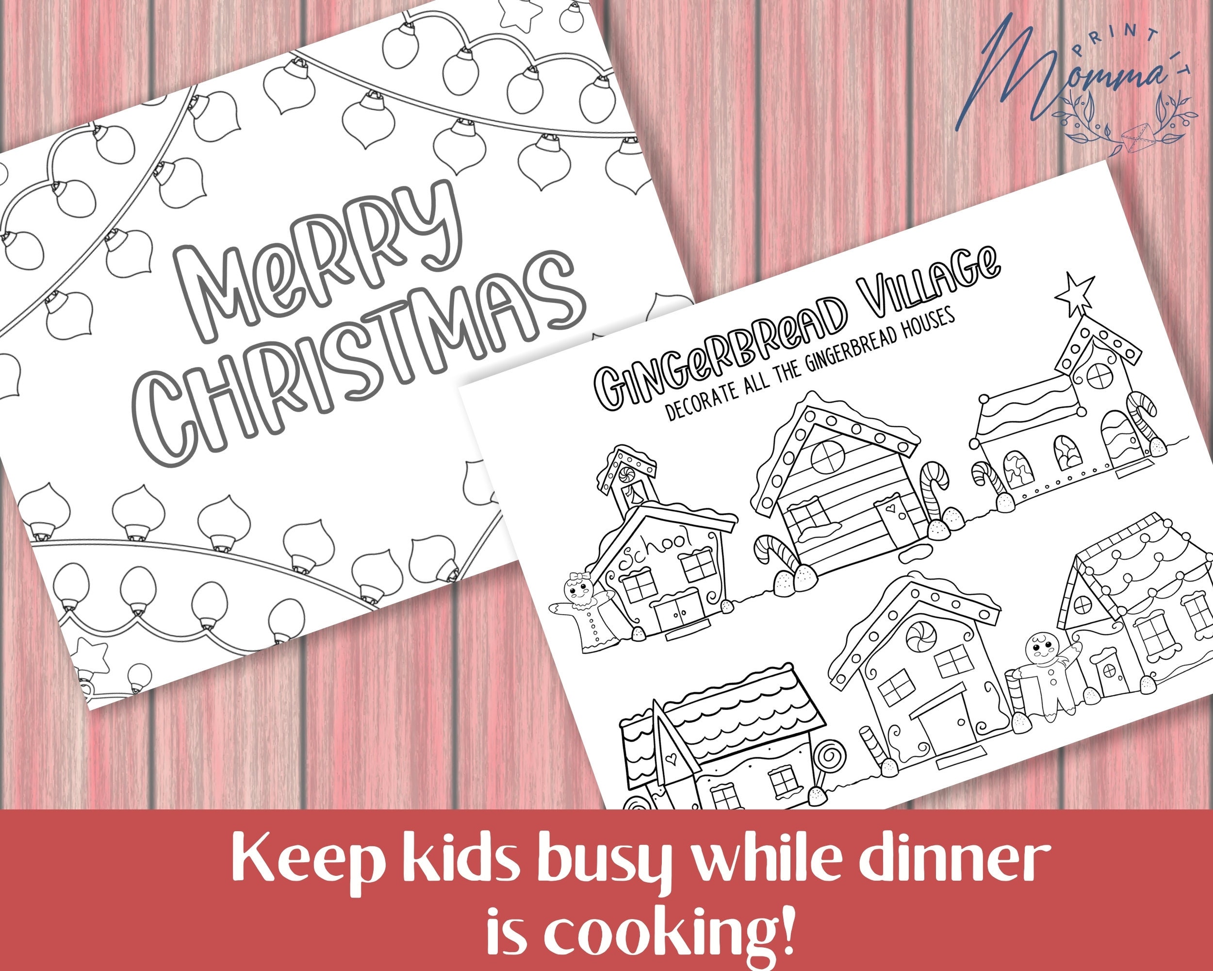 Christmas Coloring Activity Page Set Printable Christmas Dinner ...