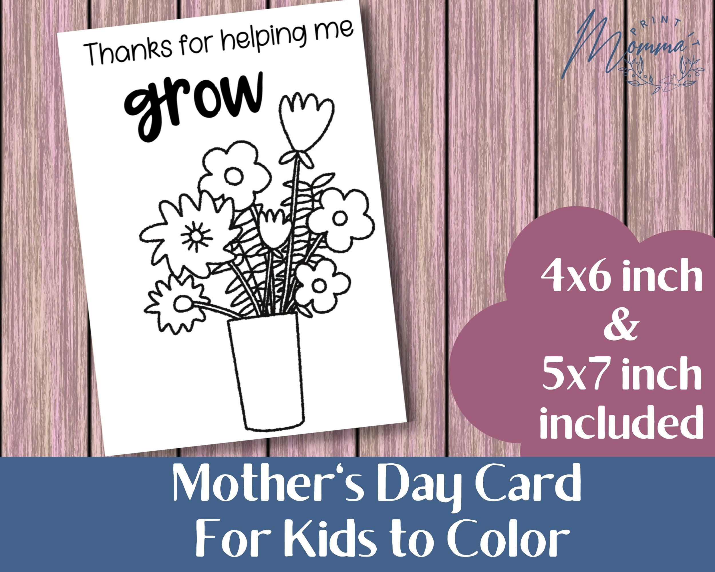 Mother's Day Coloring Card Printable Kids Coloring DIY Card Digital ...