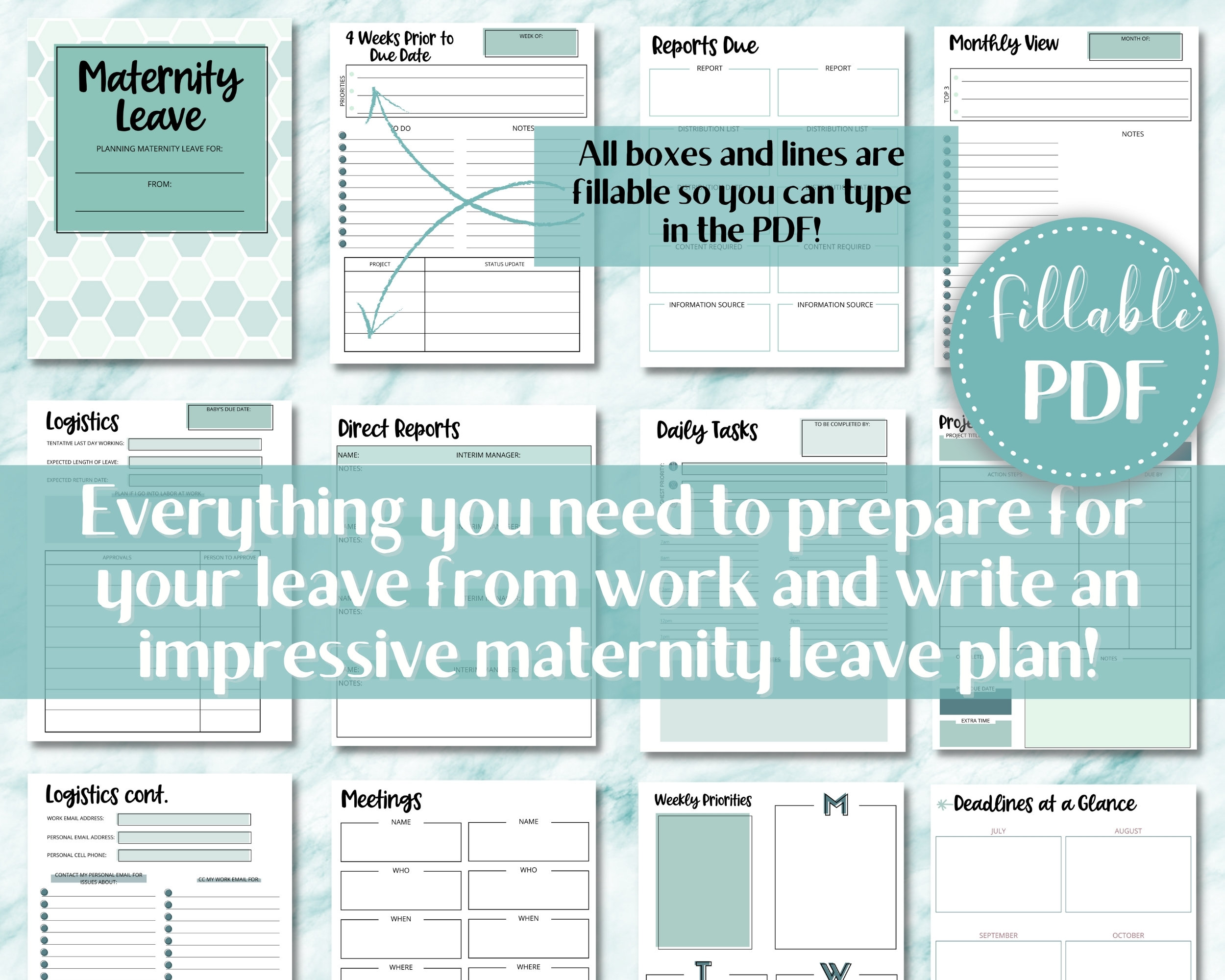 Maternity Leave Planner Printable | Fillable Work Maternity Leave Plan ...