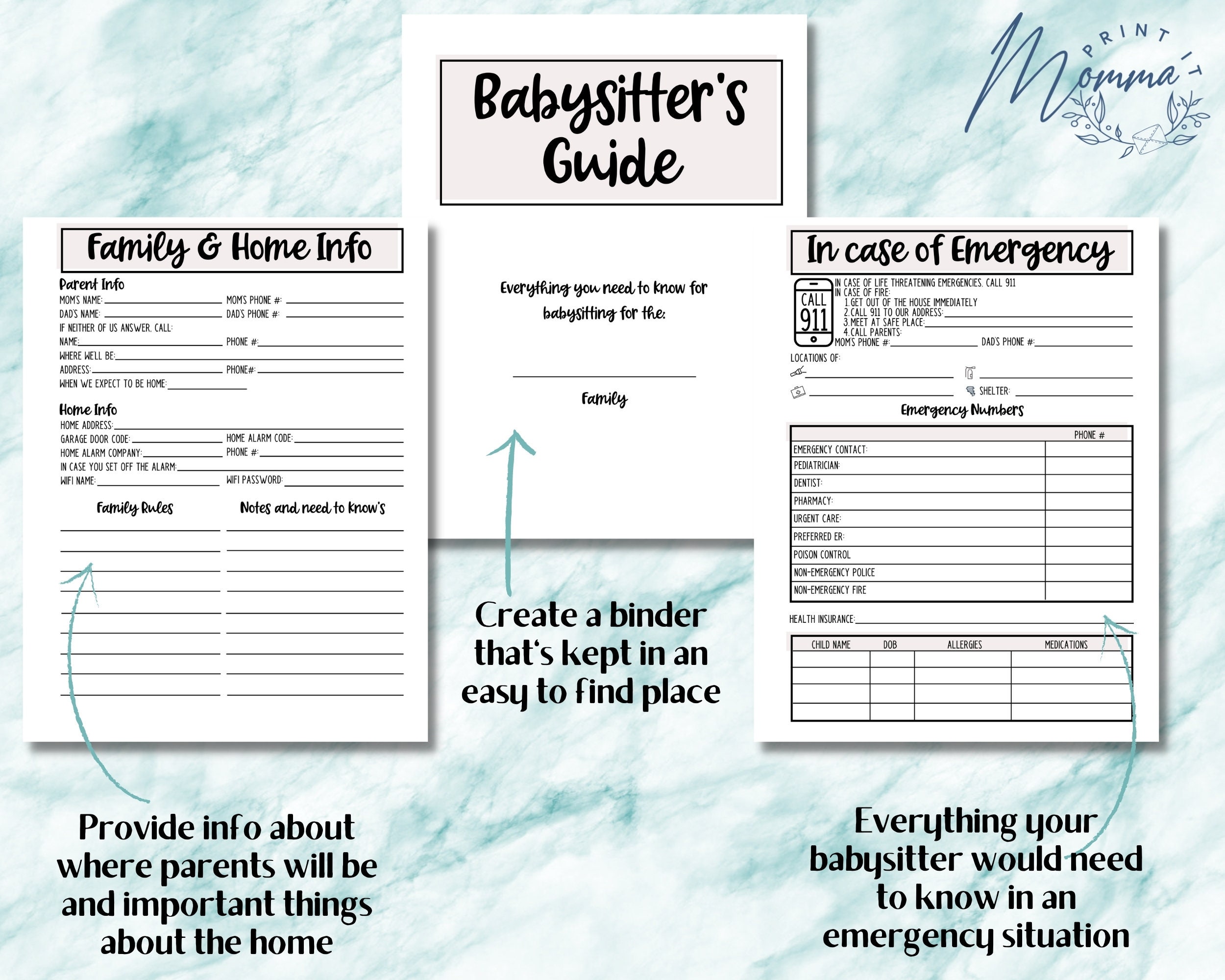 Babysitting Kit for Parents Printable Babysitter's - Etsy Canada