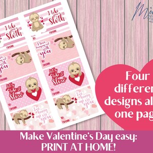 Valentine Cards and Envelopes Set Sloth Print at Home | DIY Kids Sloth ...