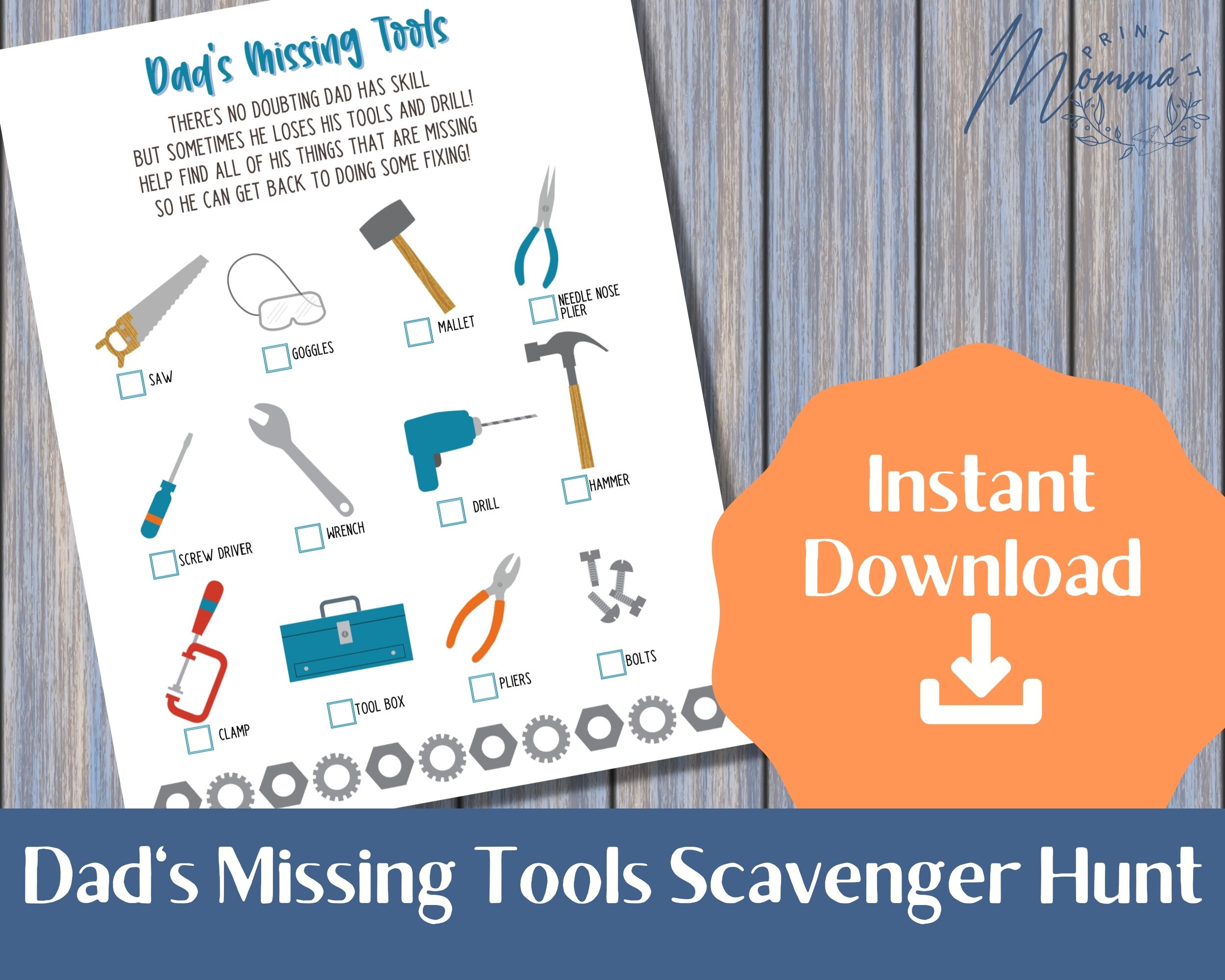 Scavenger Hunt for Dad's Missing Tools Printable | Father's Day Family ...