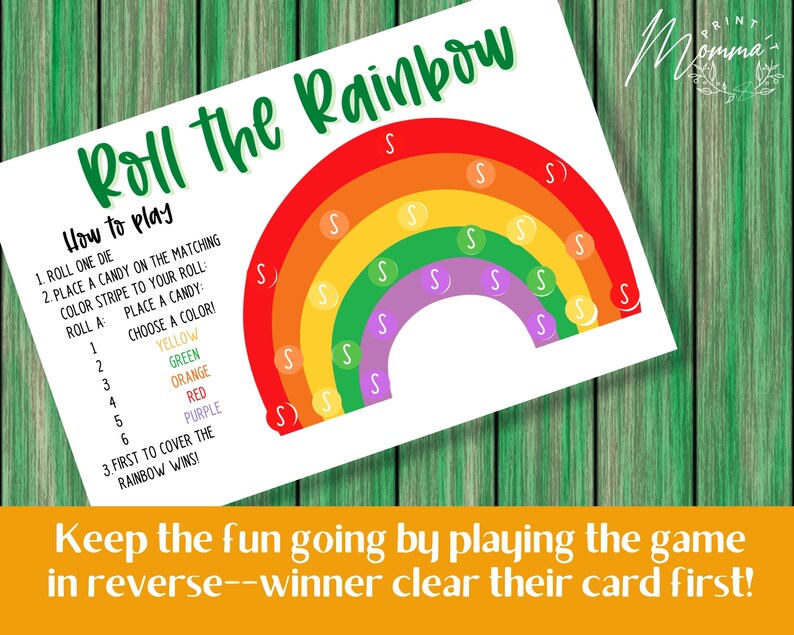 St. Patrick's Day Kids Roll the Rainbow Game Printable - Etsy