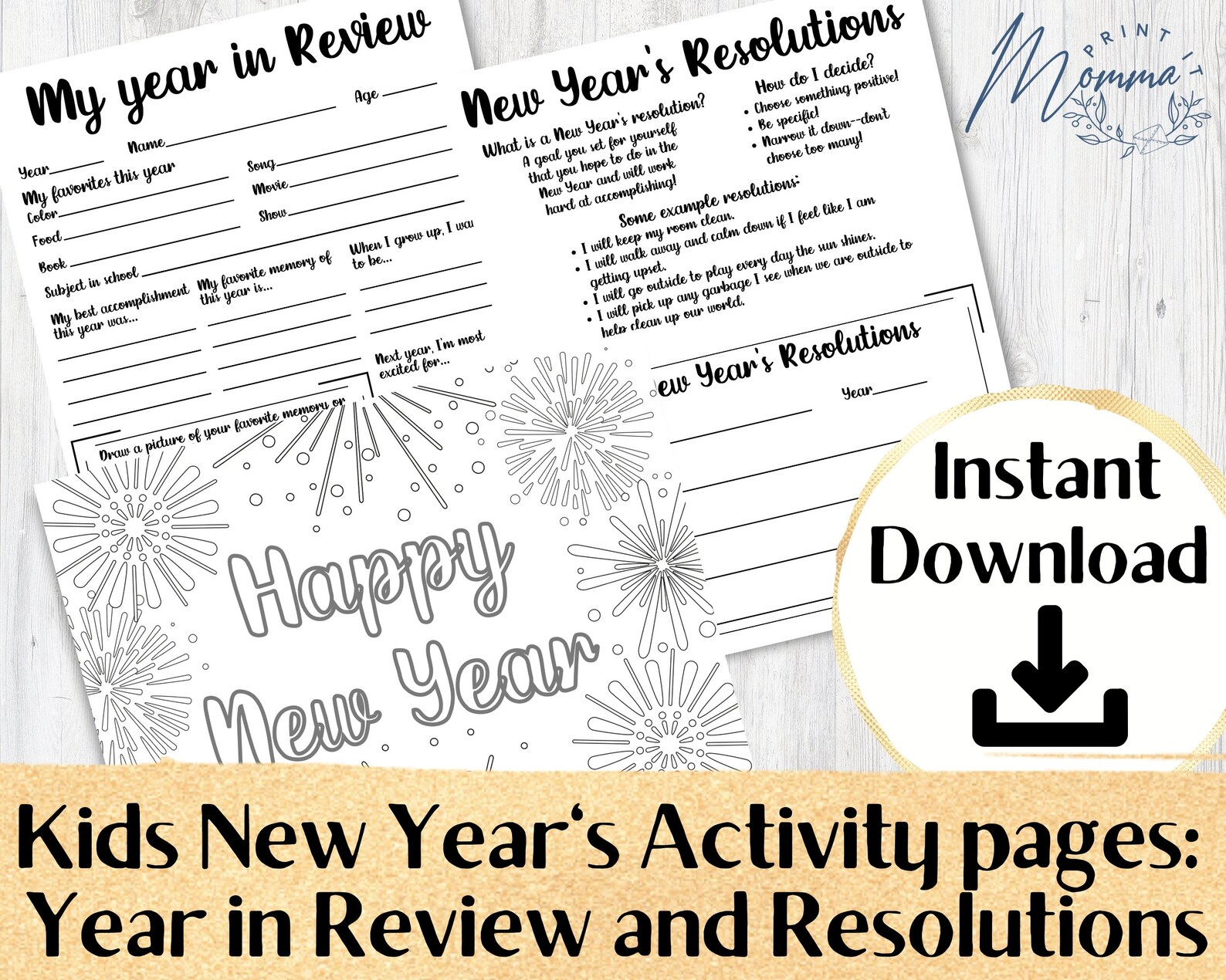 New Year's Kids Activity Pages Printable My Year in Review Kids Digital ...