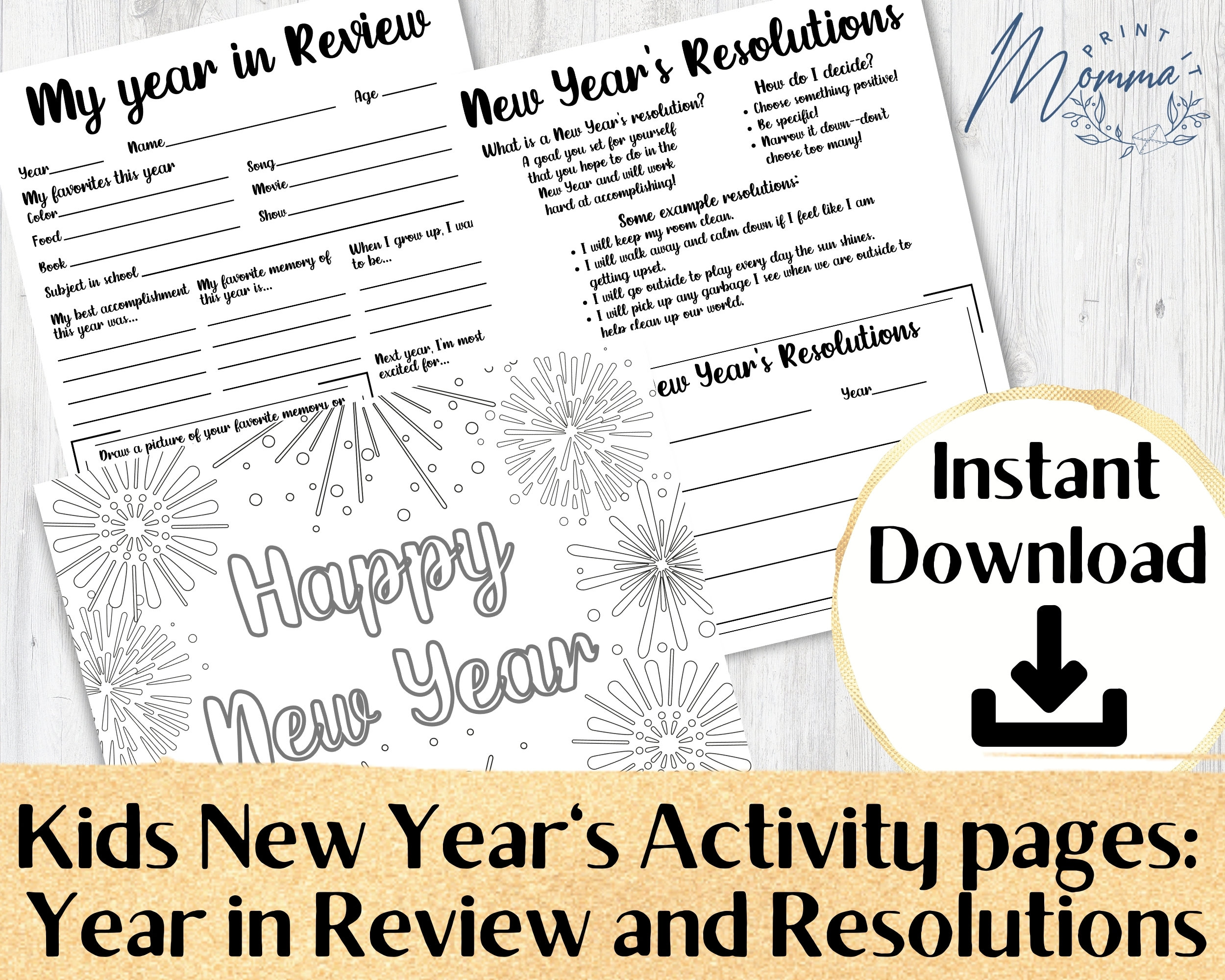 New Year's Kids Activity Pages Printable My Year in Review Kids Digital ...