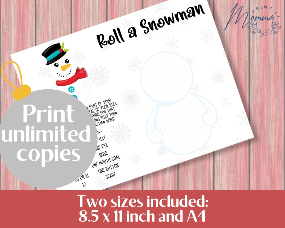 Roll a Snowman Game Printable Roll a Snowman Drawing Game | Etsy