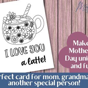 Mother's Day Coloring Card Printable | Kids Coloring DIY Card Digital ...
