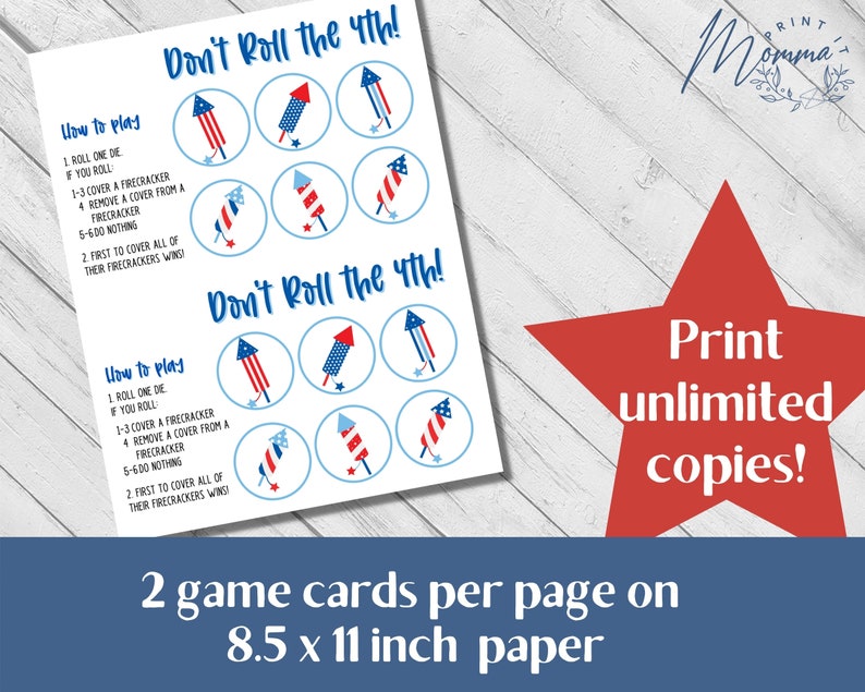 4th of July Dice Game Printable | Don't Roll the 4th Family Board Game ...