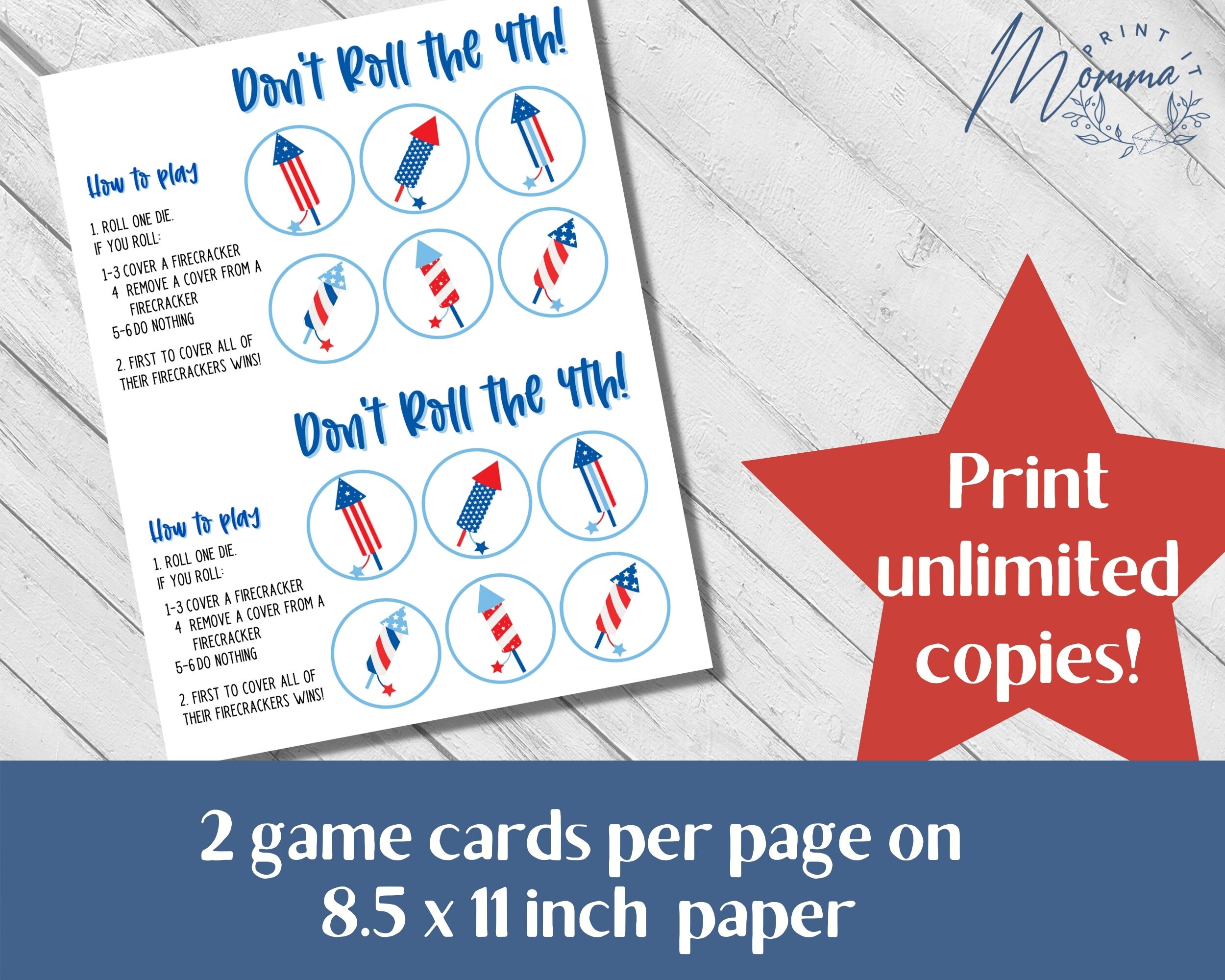 4th of July Dice Game Printable Don't Roll the 4th - Etsy