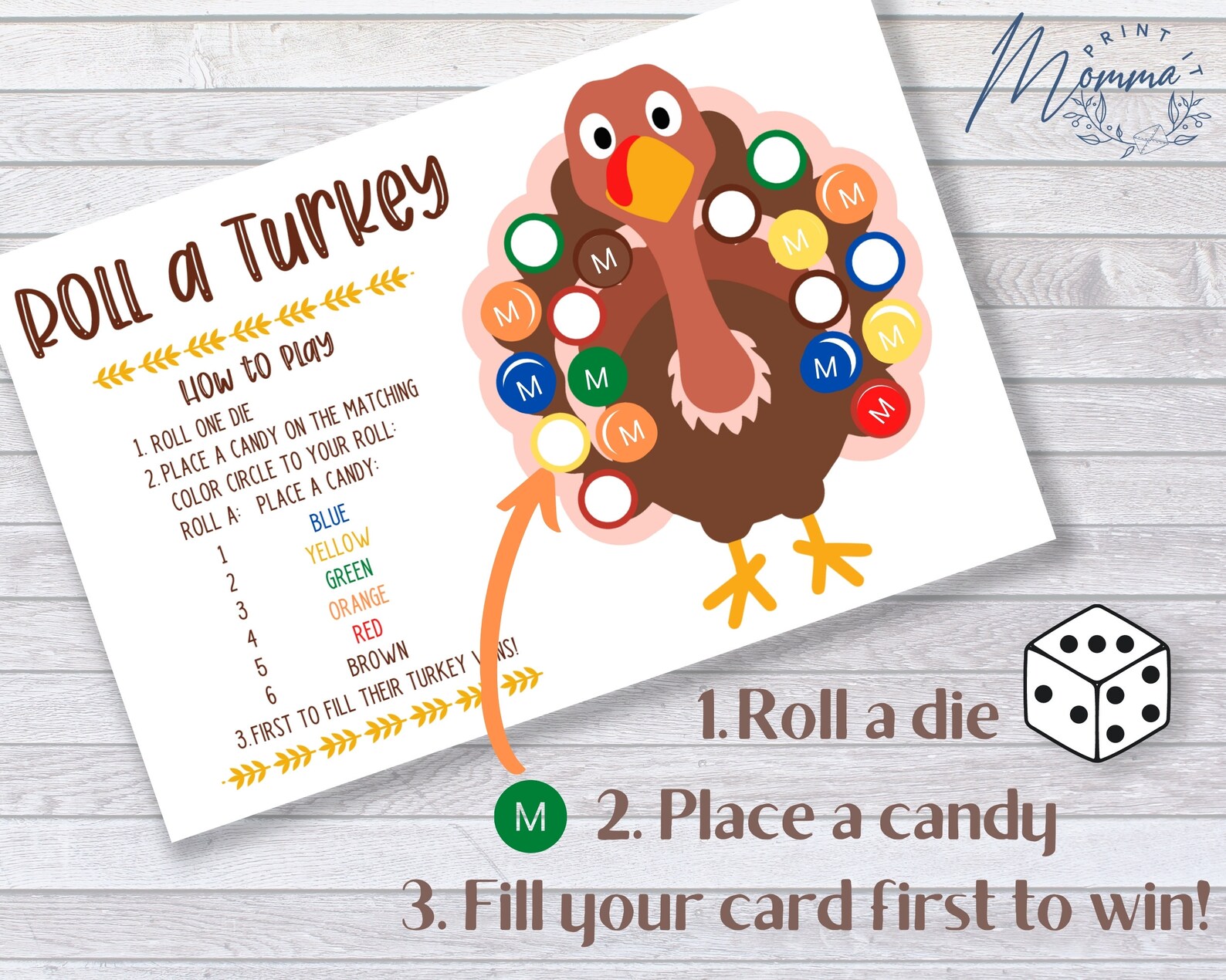 Roll a Turkey Game Printable | Thanksgiving Turkey Game Digital ...