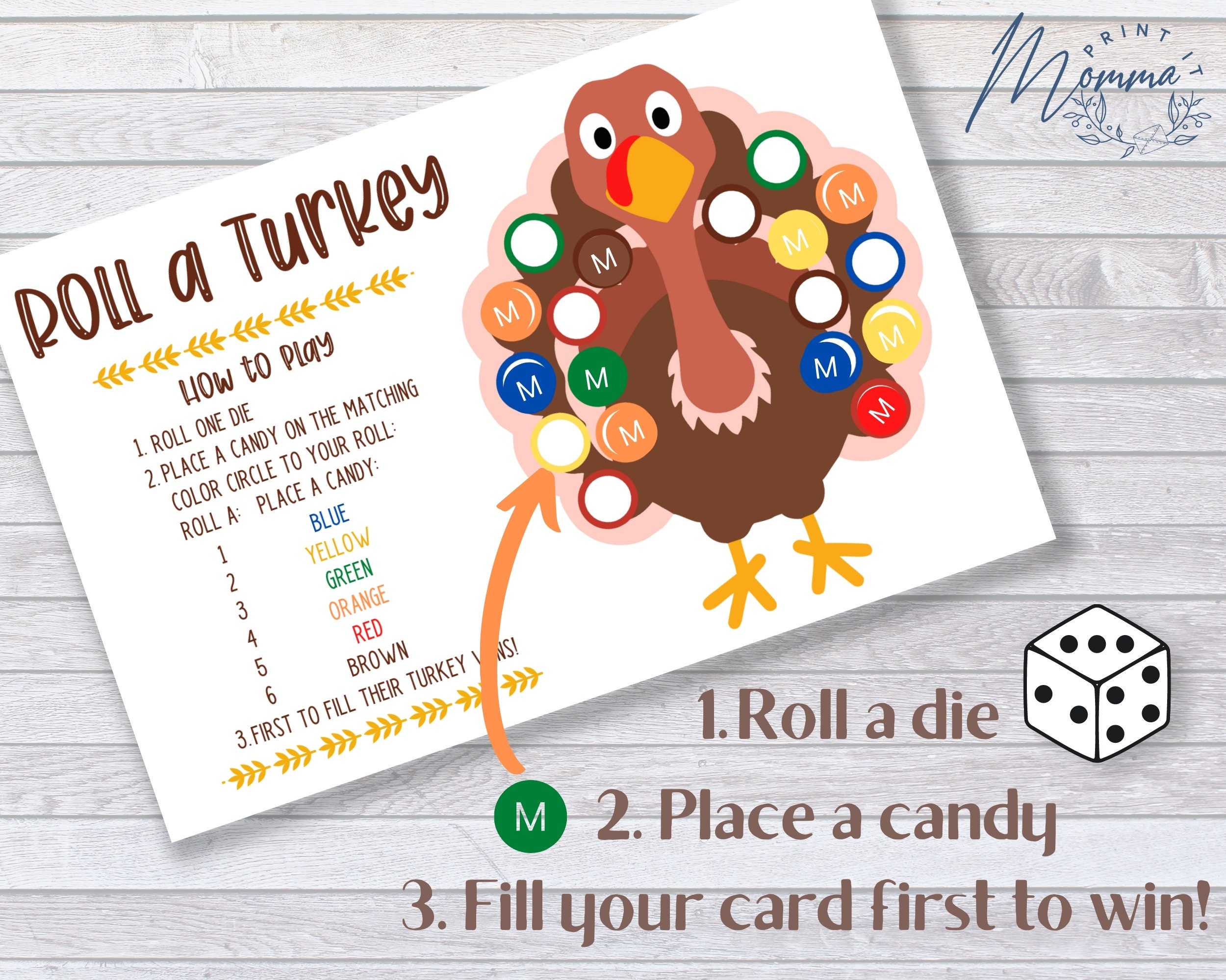 Roll a Turkey Game Printable | Thanksgiving Turkey Game Digital ...
