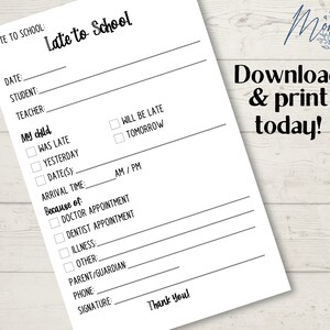 Note to School | Note for School Absence | Excuse Note to School ...