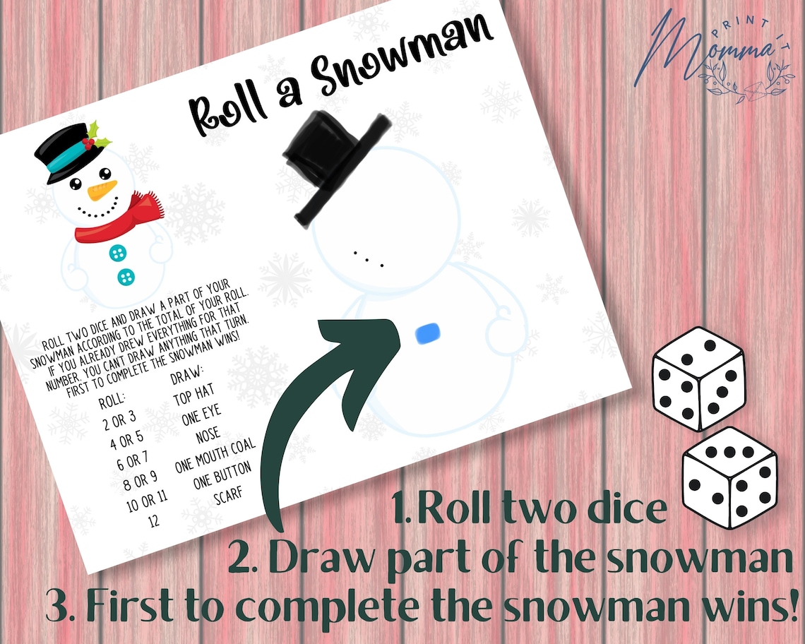 Roll a Snowman Game Printable Roll a Snowman Drawing Game | Etsy