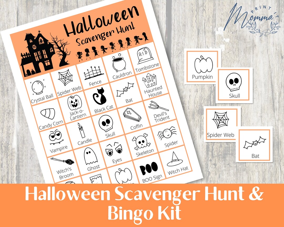 Halloween Scavenger Hunt Printable | Halloween Bingo Cards Digital ...