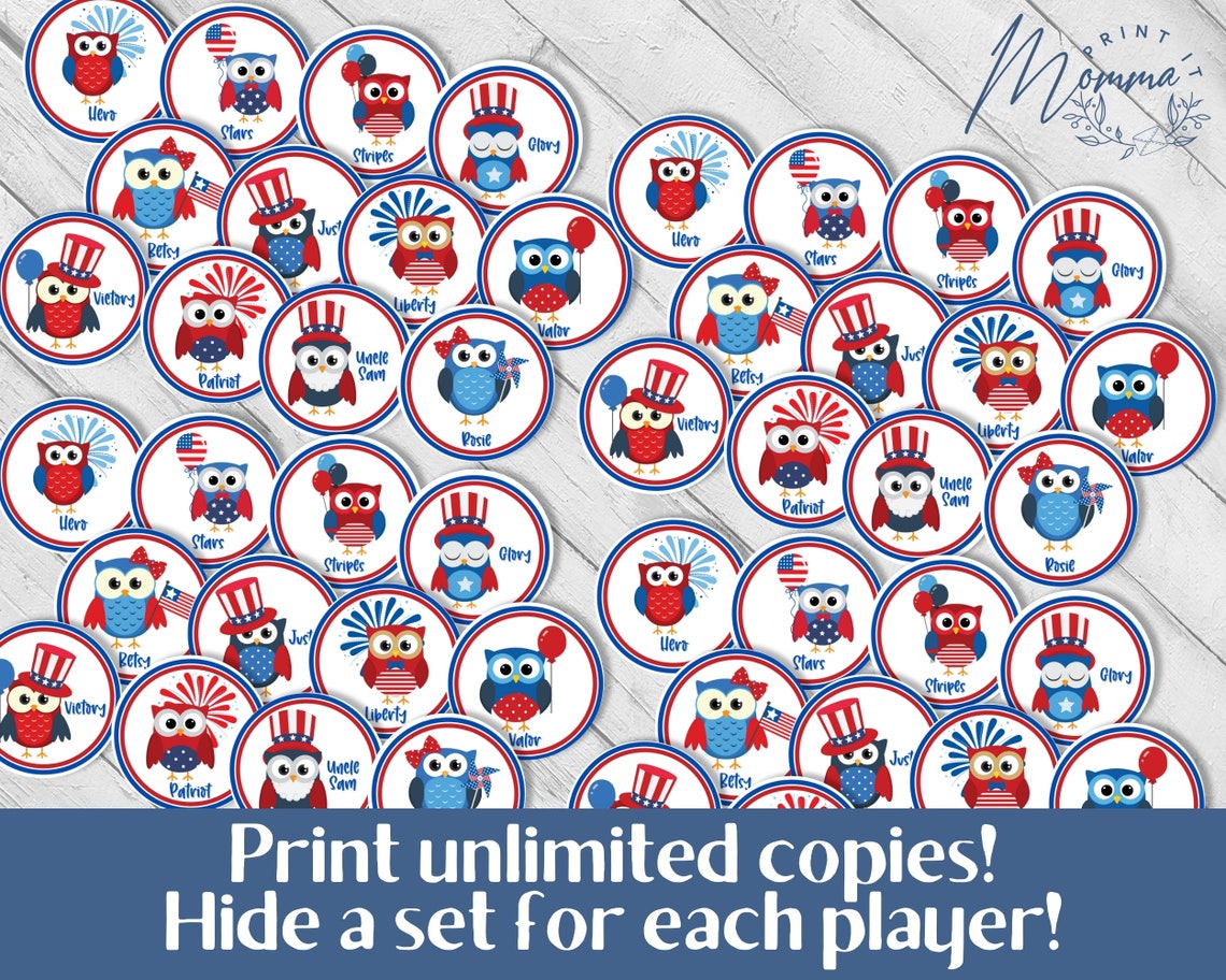 Scavenger Hunt Patriotic Owls Printable 4th of July Kids - Etsy