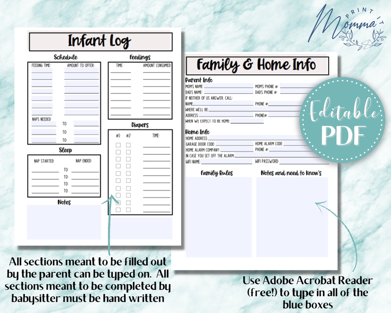 Babysitting Kit for Parents Printable | Babysitter's Information Pages ...