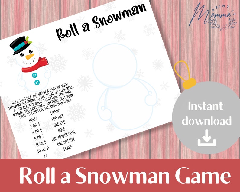 Roll a Snowman Game Printable Roll a Snowman Drawing Game Digital ...