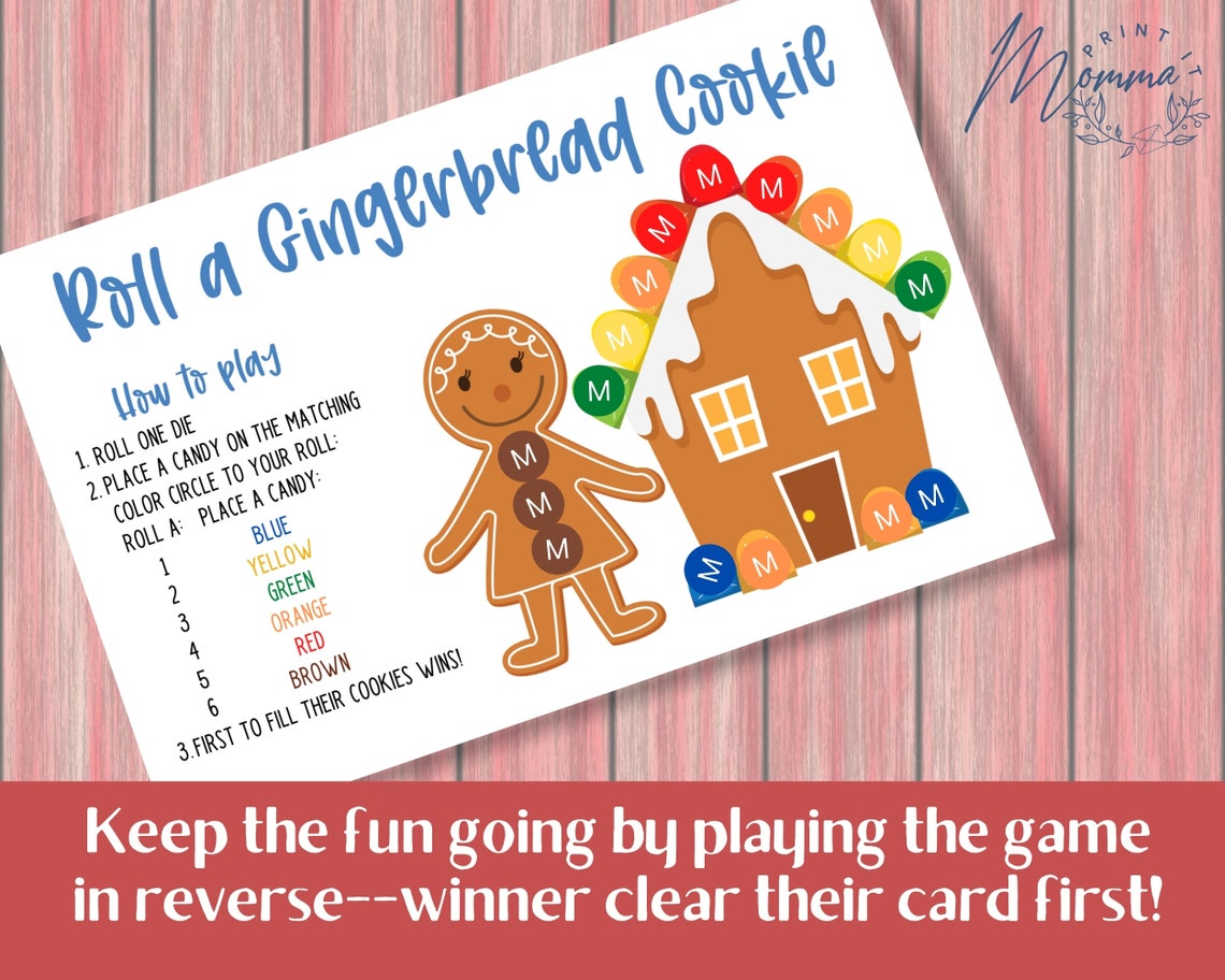 Roll a Gingerbread Cookie Game Printable Christmas - Etsy