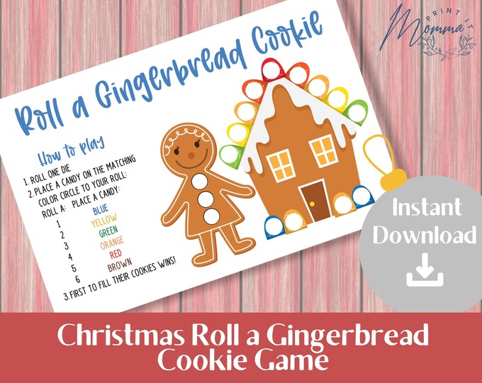 Roll a Gingerbread Man Game, INSTANT DOWNLOAD Printable Christmas Party ...