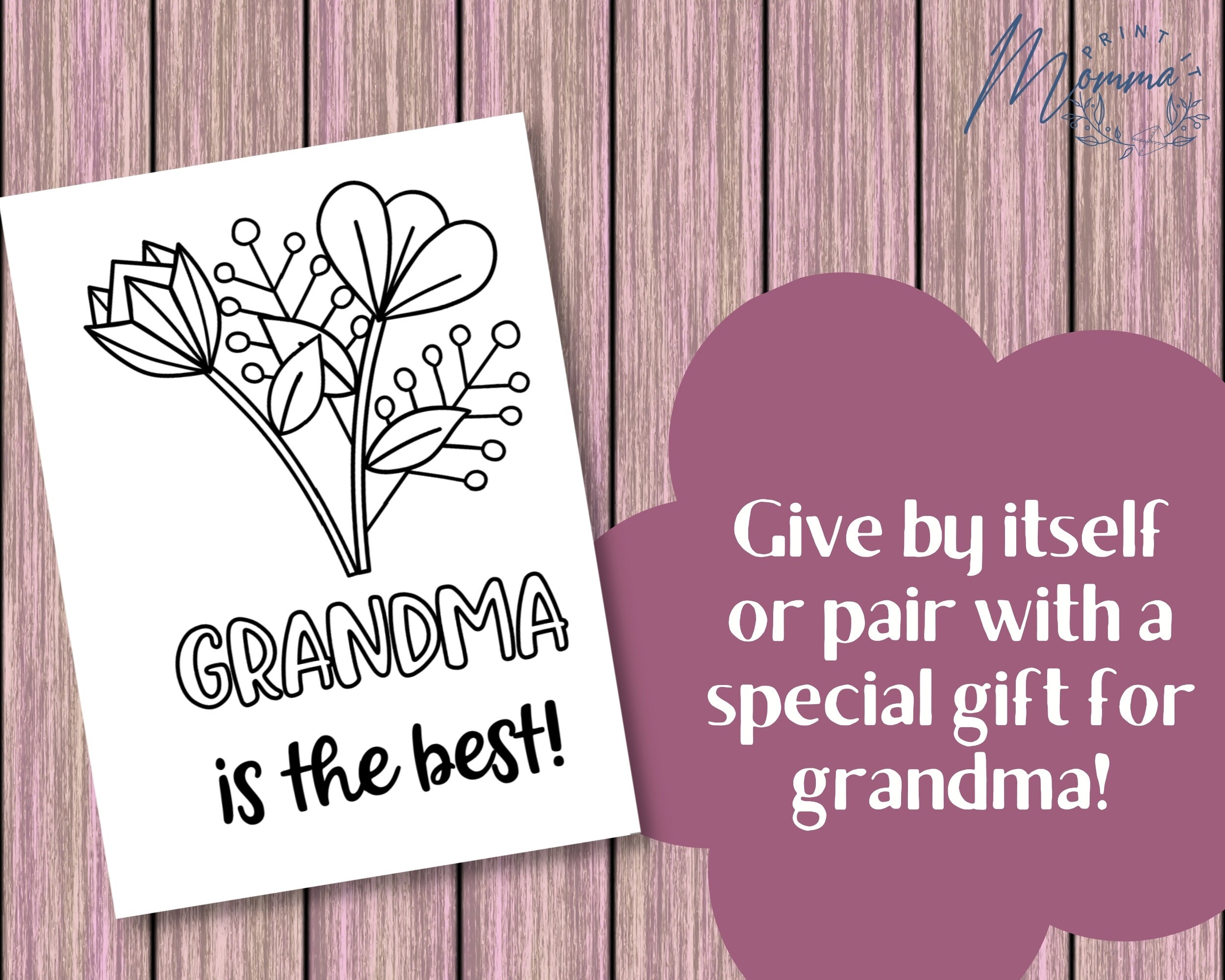 Mother's Day Coloring Card for Grandma Printable Kids Coloring DIY Card ...