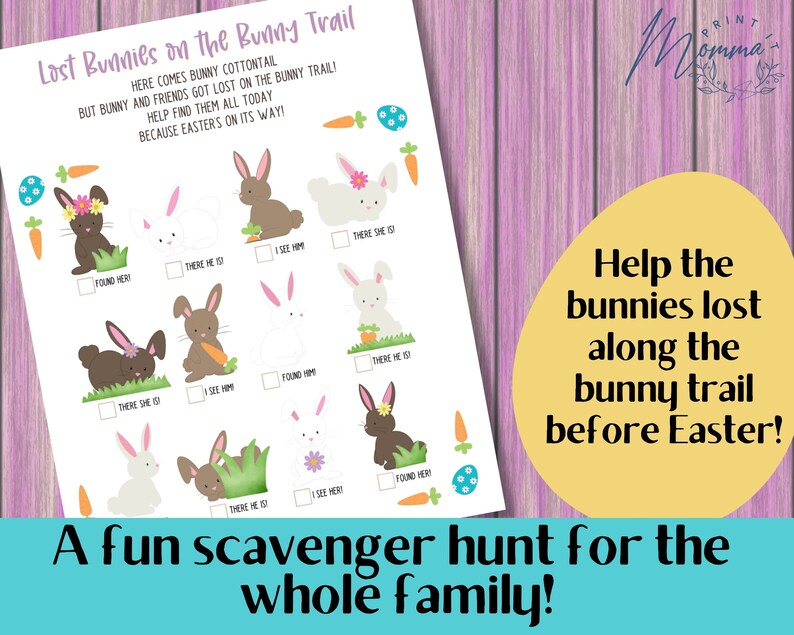 Easter Scavenger Hunt Lost Bunnies on the Bunny Trail Printable Easter ...