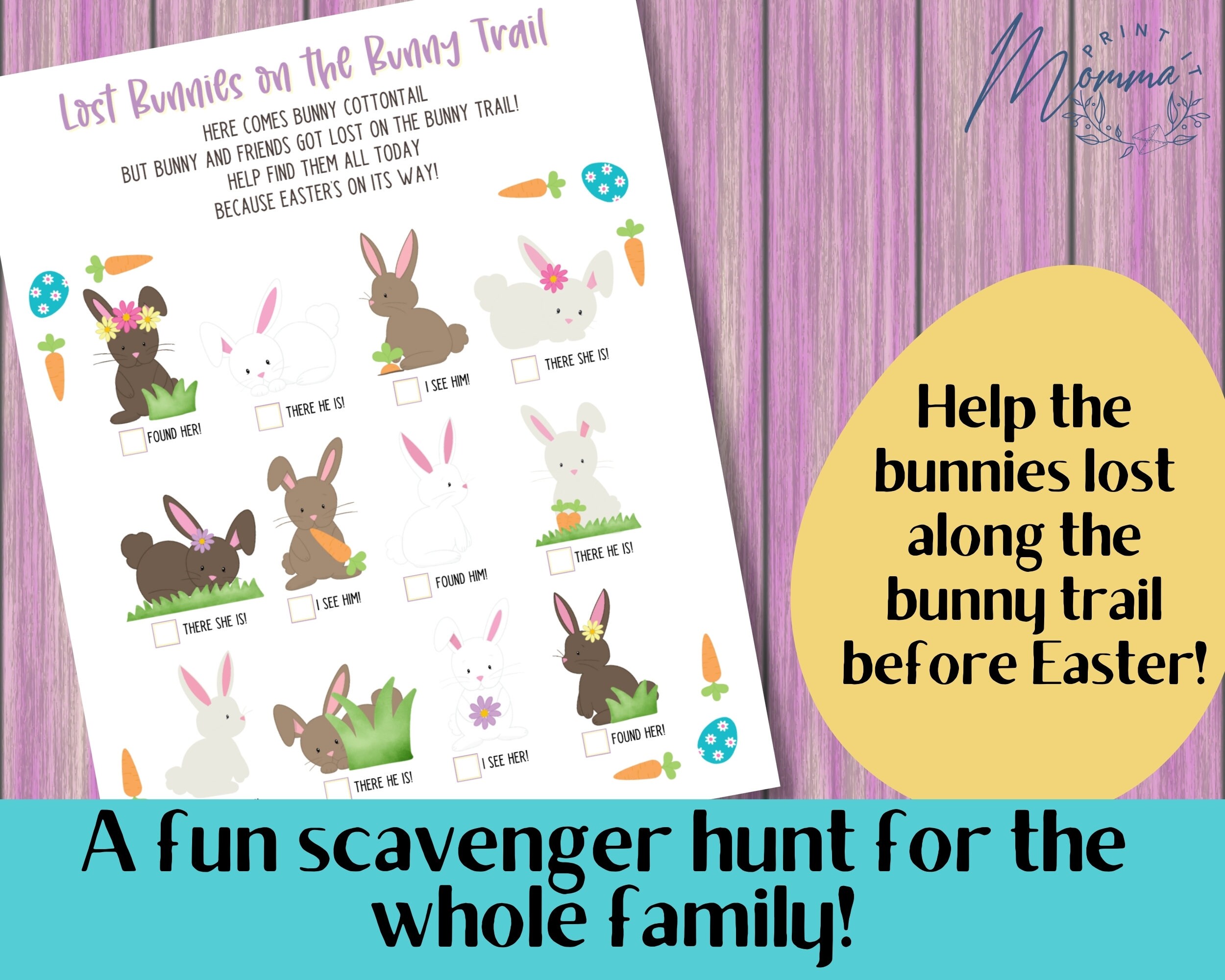 Easter Scavenger Hunt Lost Bunnies on the Bunny Trail Printable Easter ...