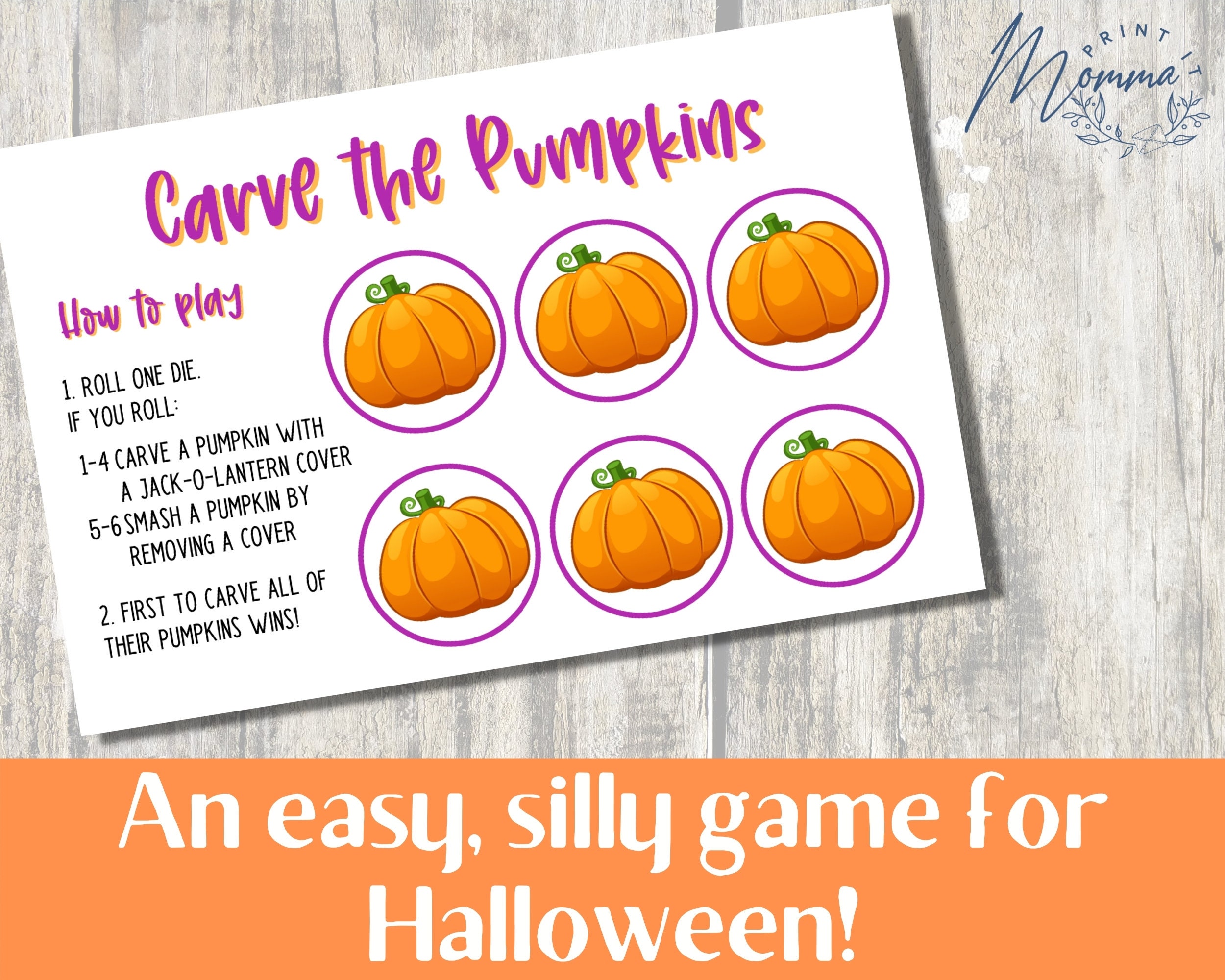 Halloween Dice Game Printable Carve the Pumpkins Family Board Game ...