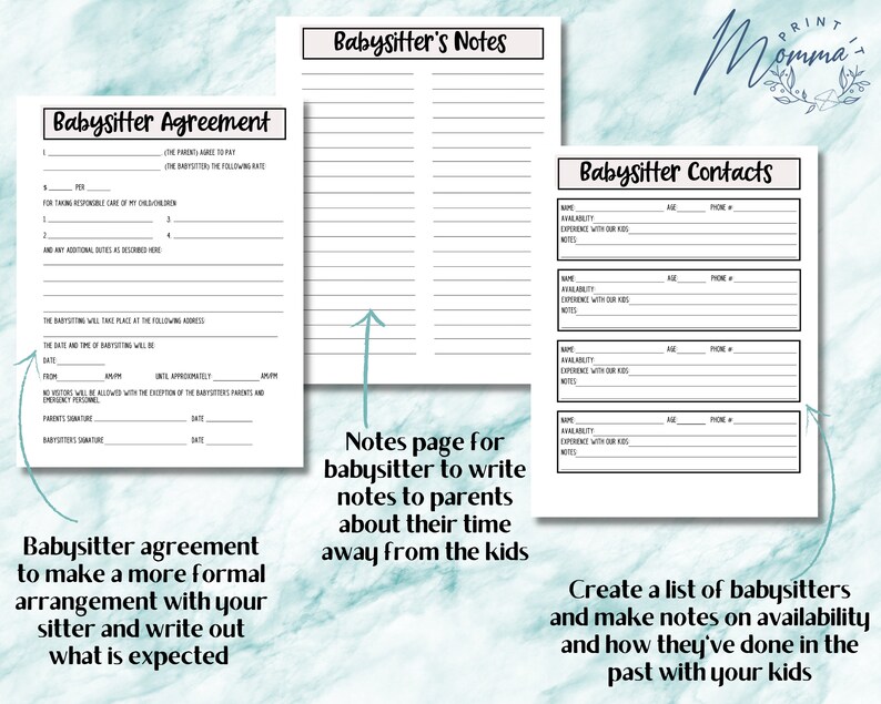 Babysitting Kit for Parents Printable Babysitter's - Etsy