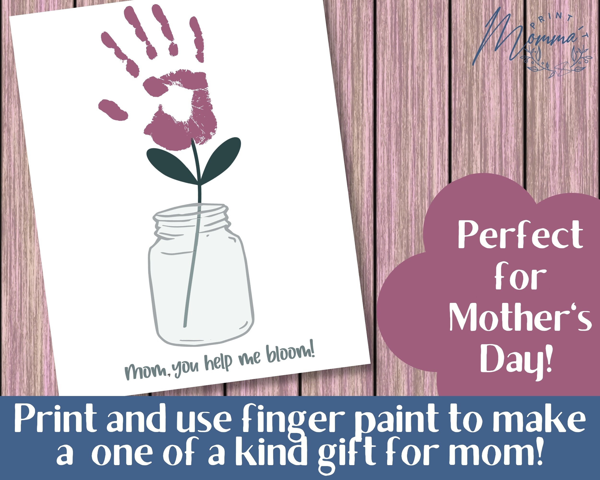 Mother's Day Flowers Gift From Kids Printable Handprint Art Mom Gift ...