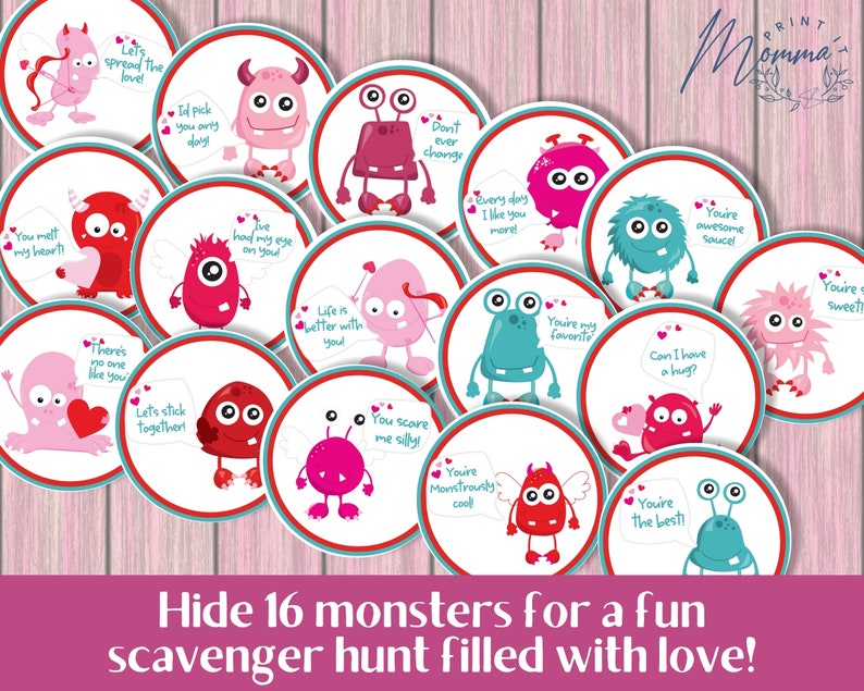 Valentine's Day Kids Scavenger Hunt Printable | Monster Valentine Hide ...