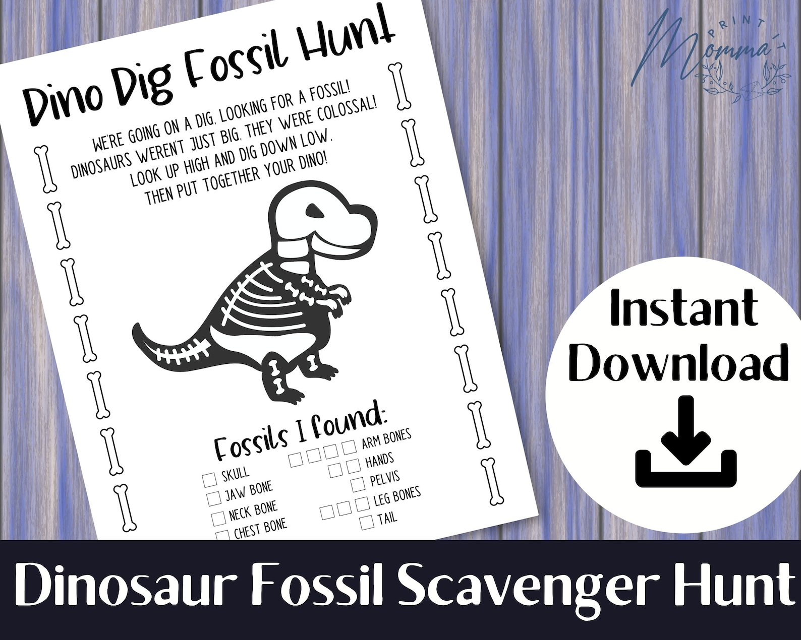 Scavenger Hunt for Dinosaur Fossils Printable Dino Dig Fossil Hunt ...
