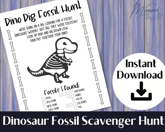 Scavenger Hunt for Dinosaur Fossils Printable Dino Dig | Etsy
