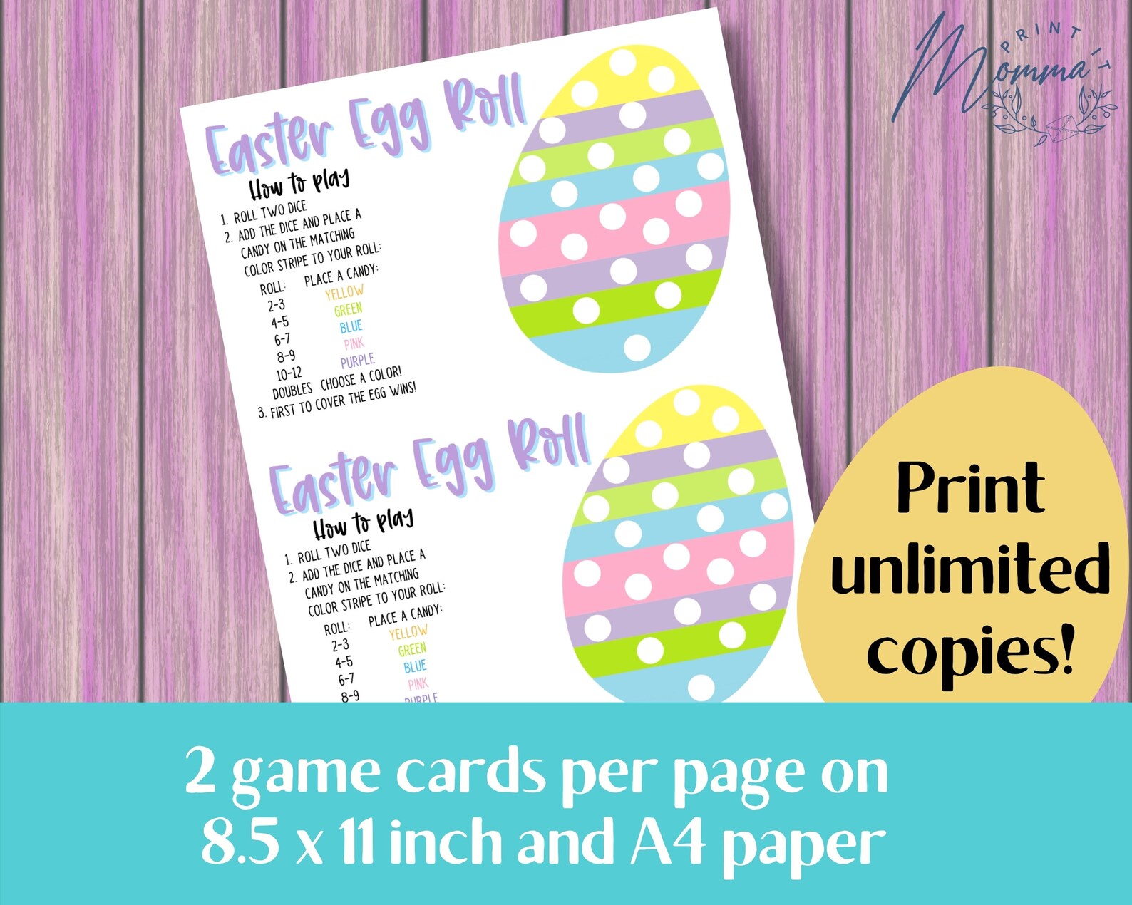 Easter Egg Roll Kids Dice Game Printable Easter Kids Activity Digital ...