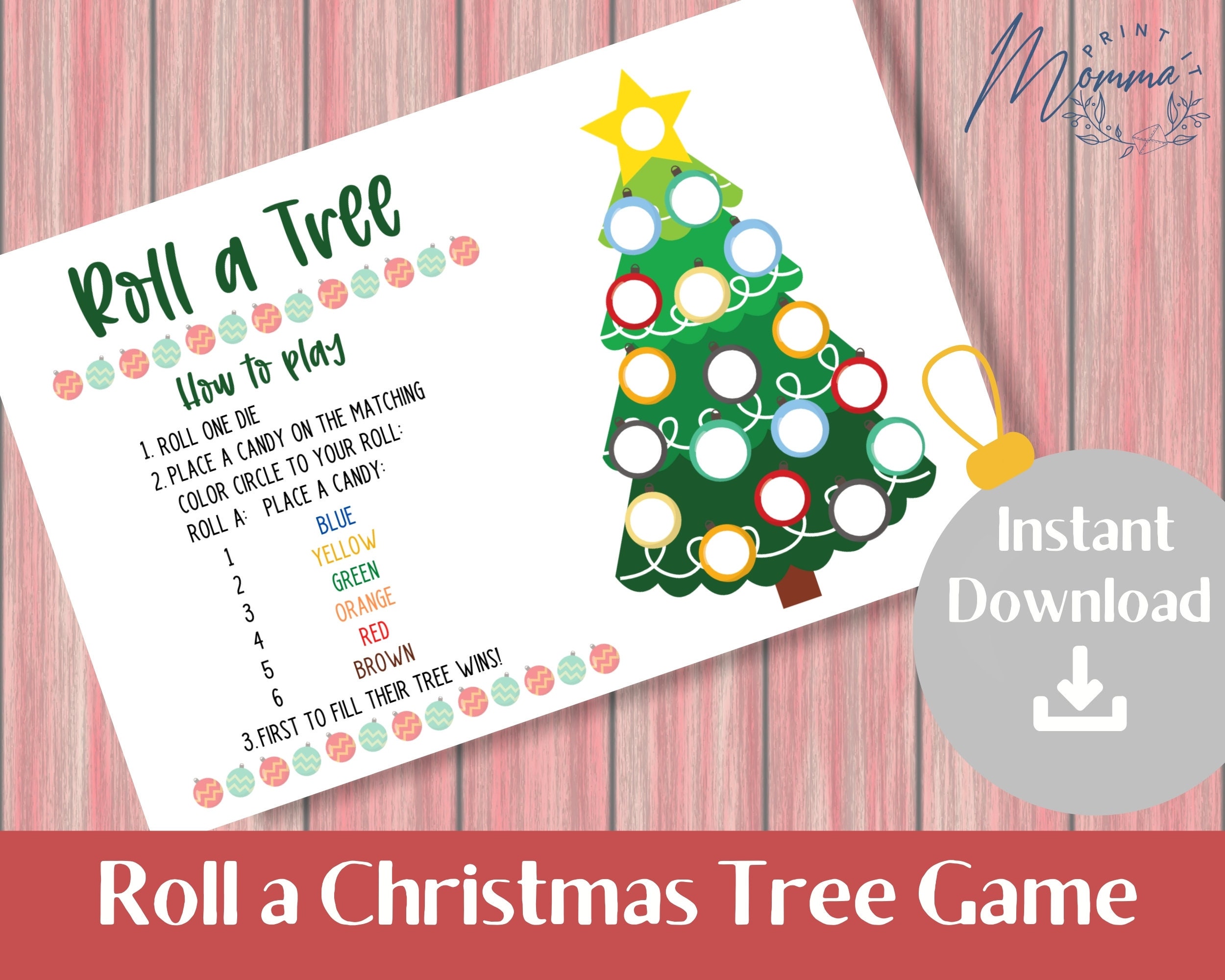 Roll a Christmas Tree Game Printable | Christmas Tree Game Digital ...