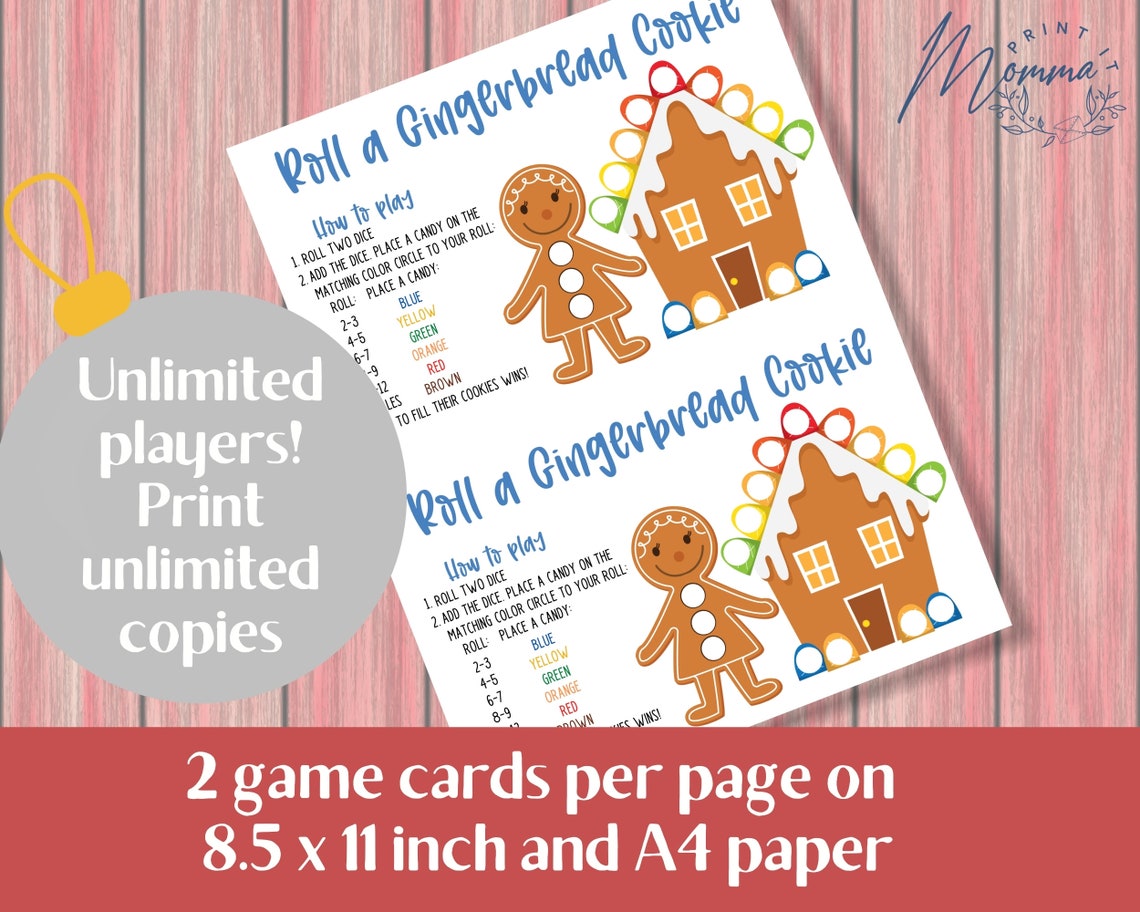 Roll a Gingerbread Cookie Game Printable Christmas - Etsy