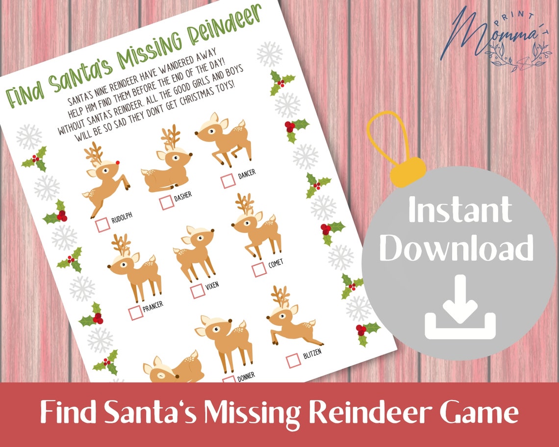 Find Santa's Missing Reindeer Game Printable | Reindeer Scavenger Hunt ...