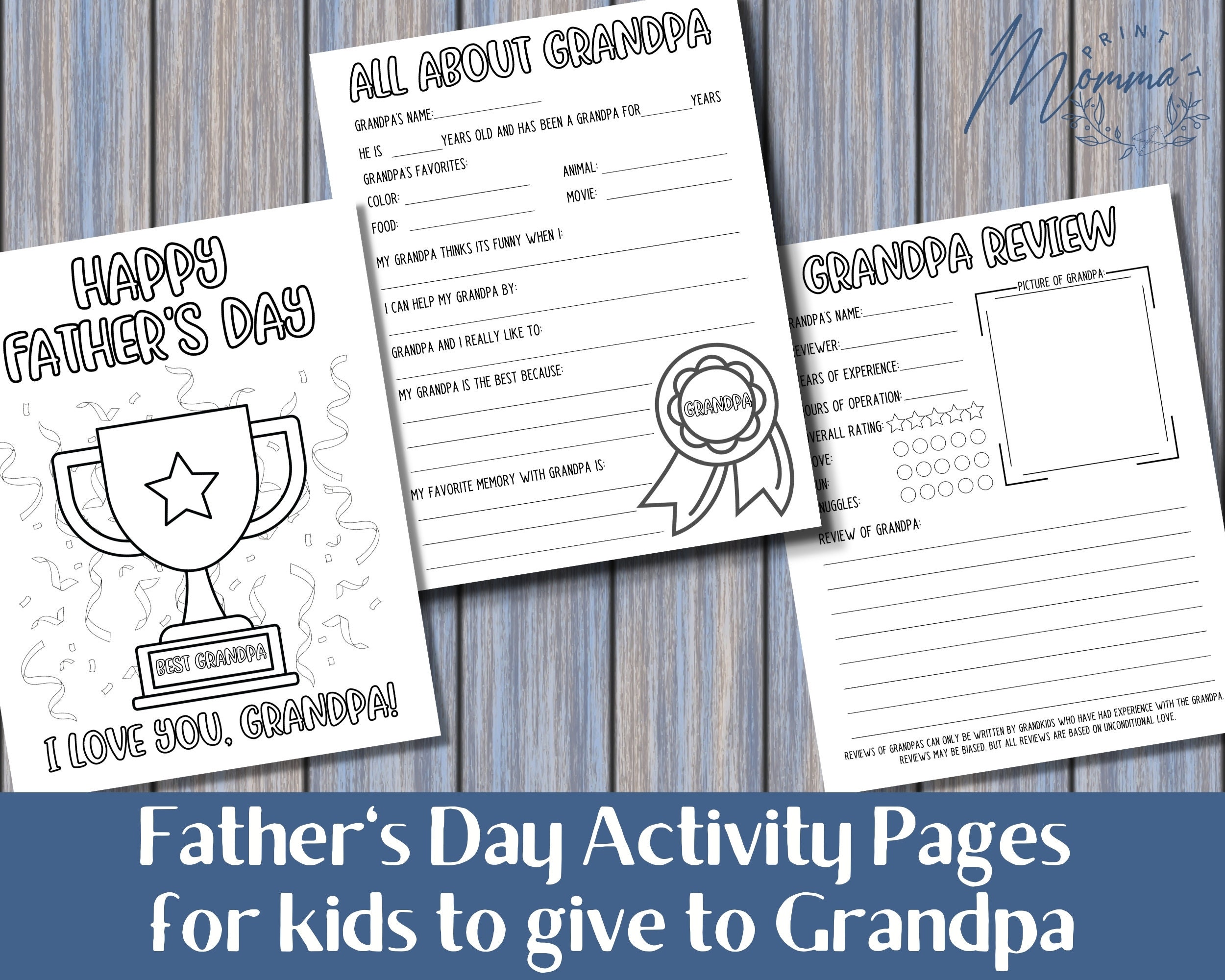 Father's Day Grandpa Activity Pages Printable Father's Day Kids ...