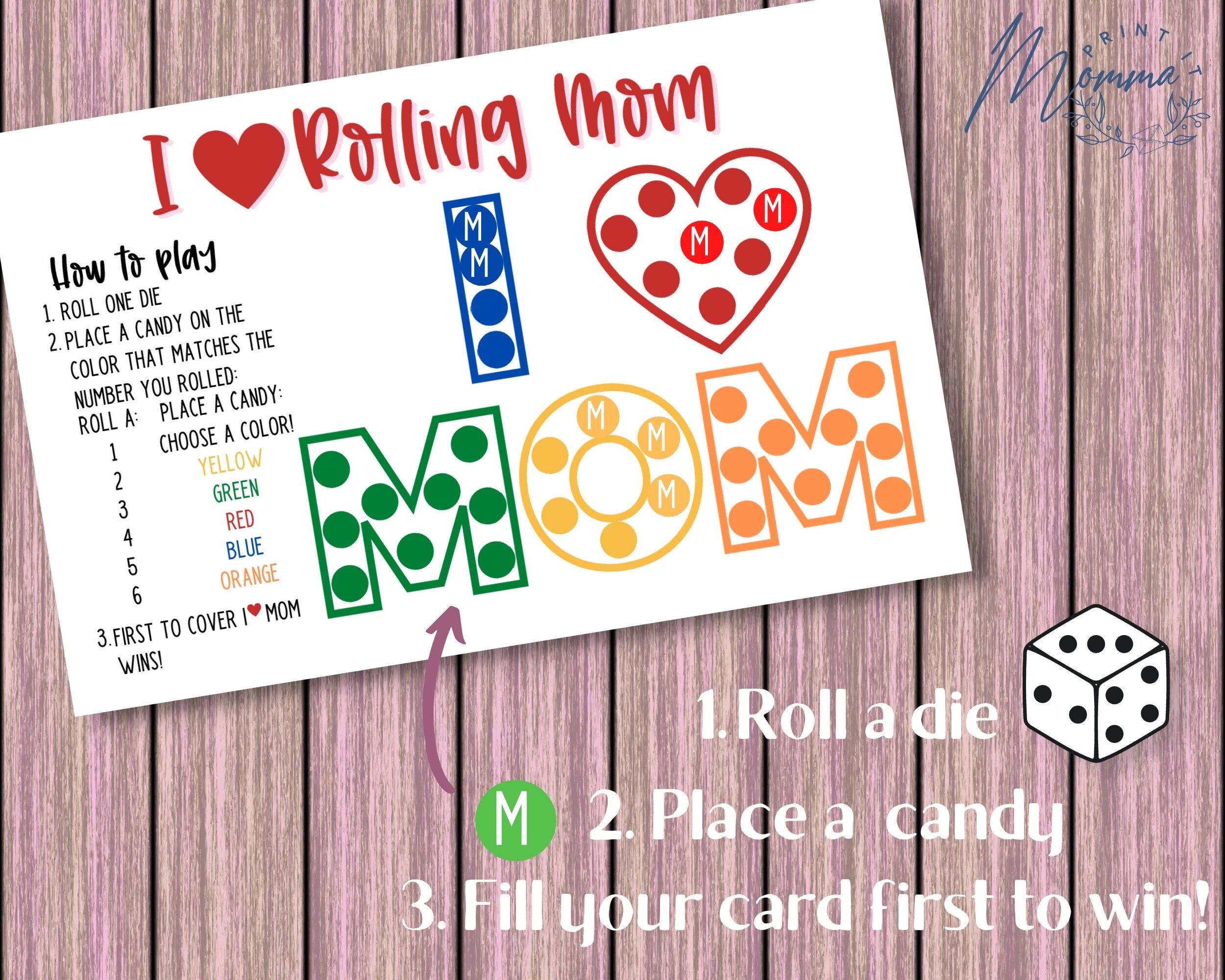 I HEART Rolling Mom Kids Dice Game Printable | Mother's Day Kids ...